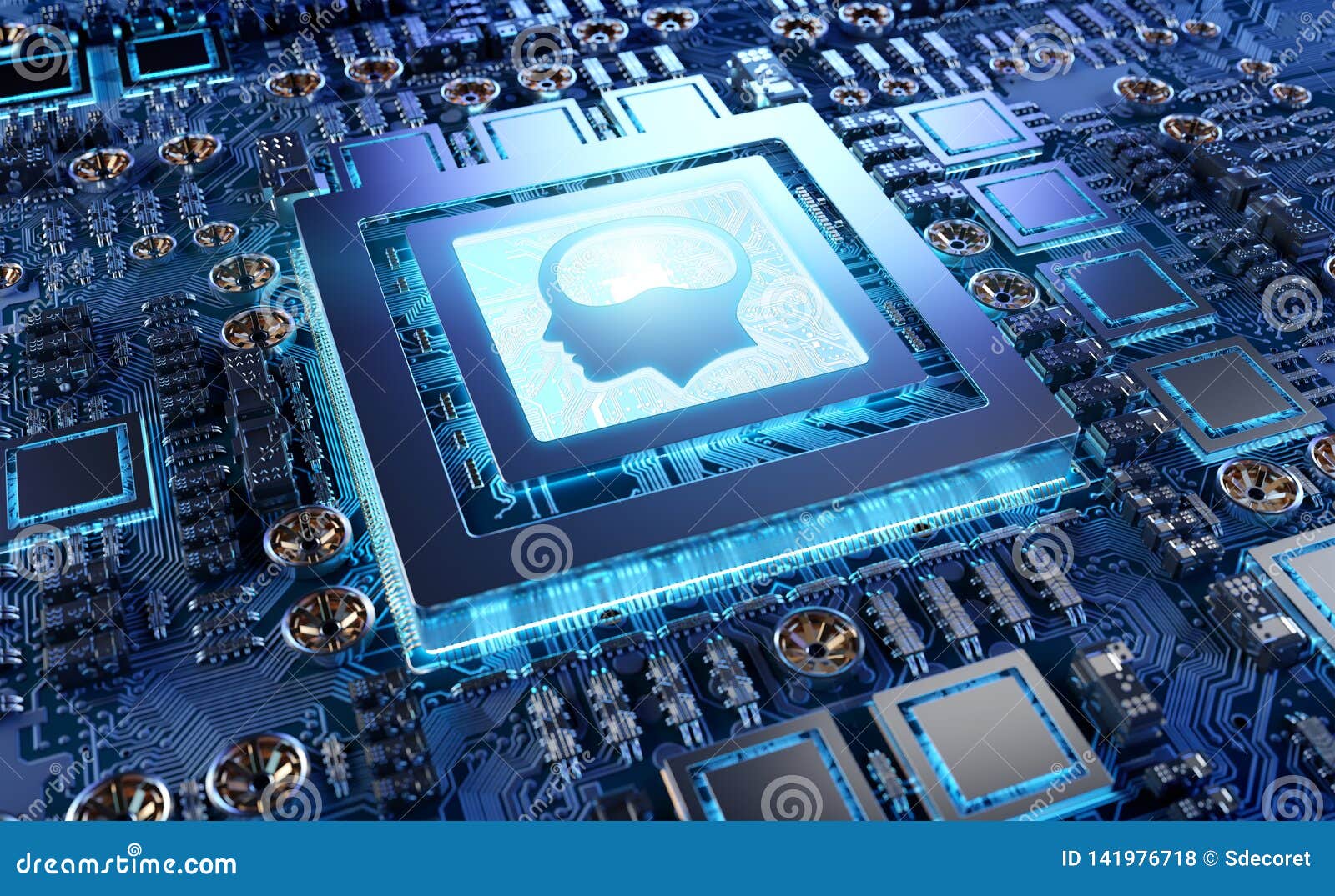 Artificial Intelligence in a Modern GPU Card 3D Rendering Stock ...