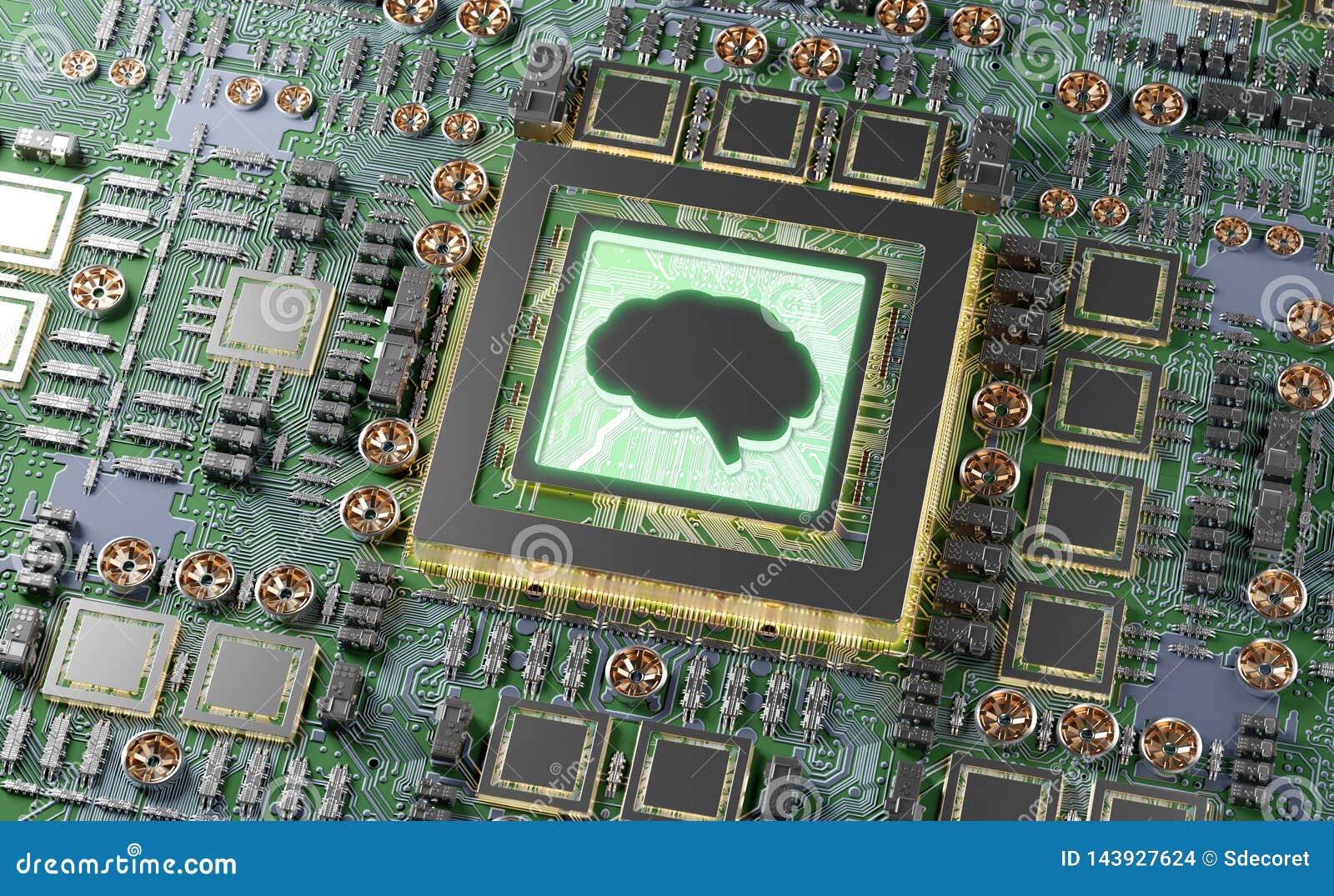 Artificial Intelligence in a Modern GPU Card 3D Rendering Stock ...
