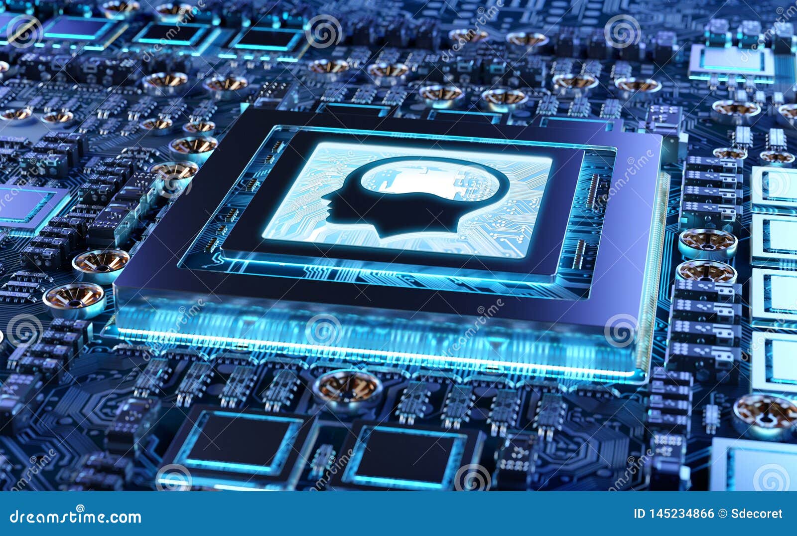 Artificial Intelligence in a Modern GPU Card 3D Rendering Stock ...