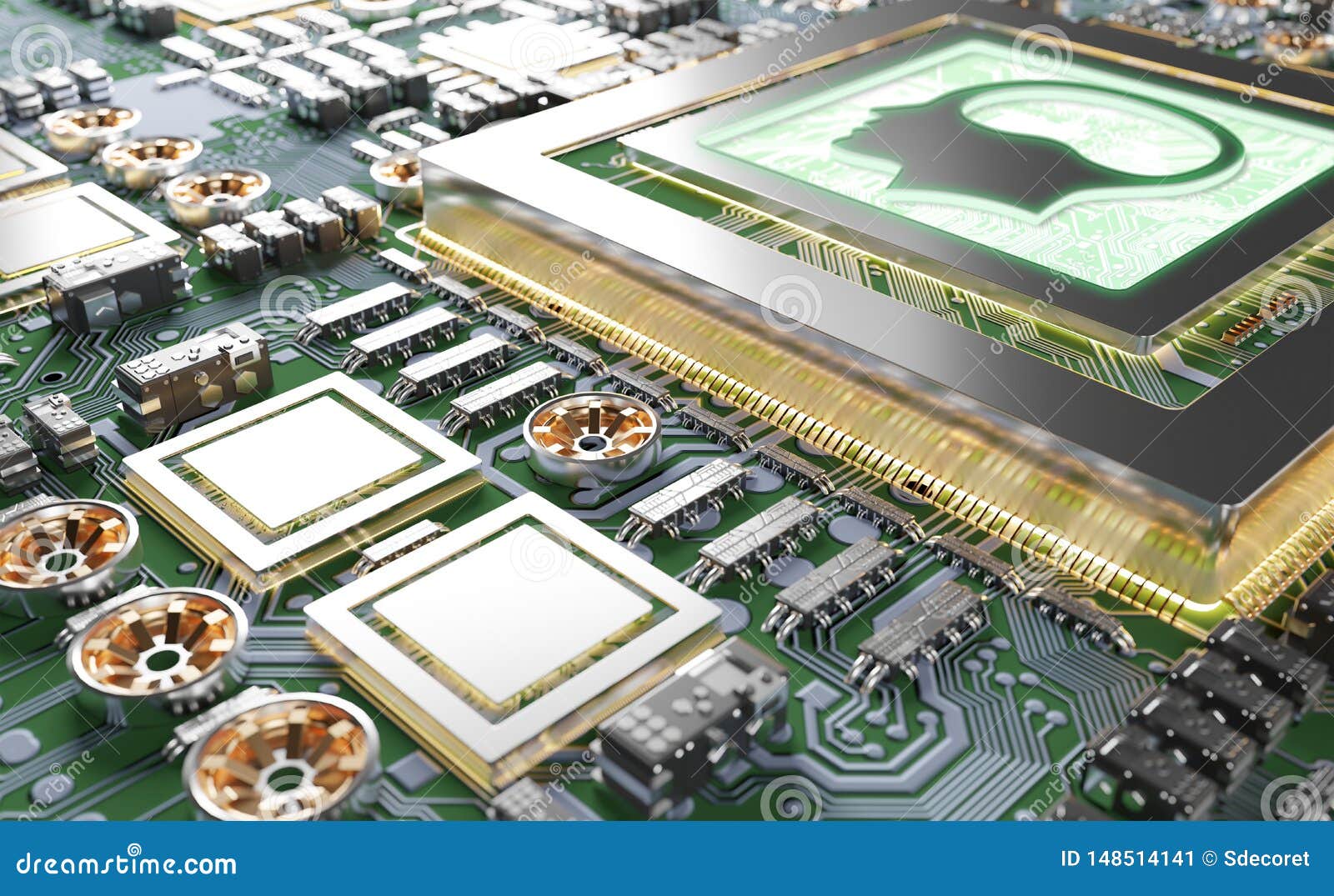 Artificial Intelligence in a Modern GPU Card 3D Rendering Stock ...