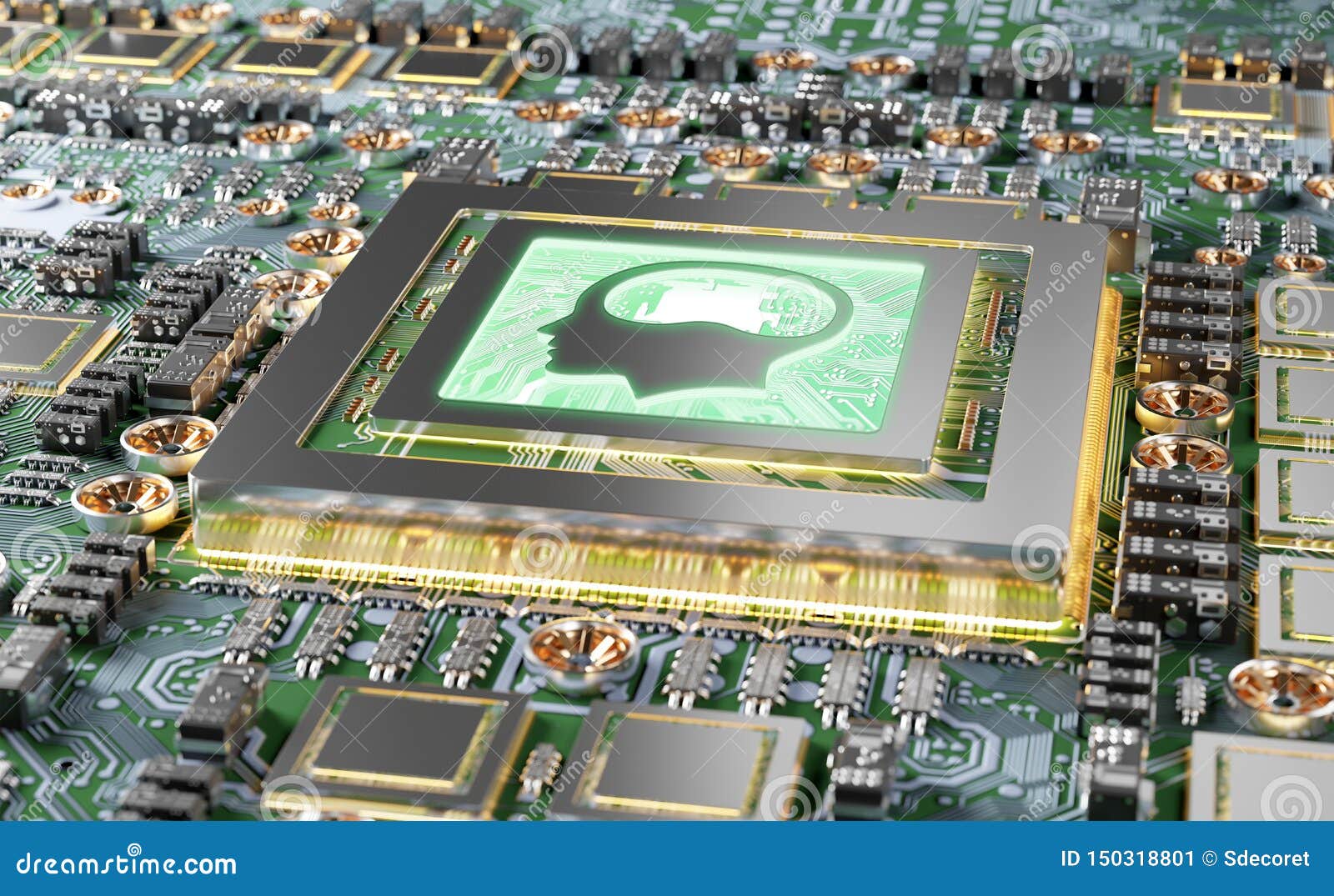 Artificial Intelligence in a Modern GPU Card 3D Rendering Stock ...