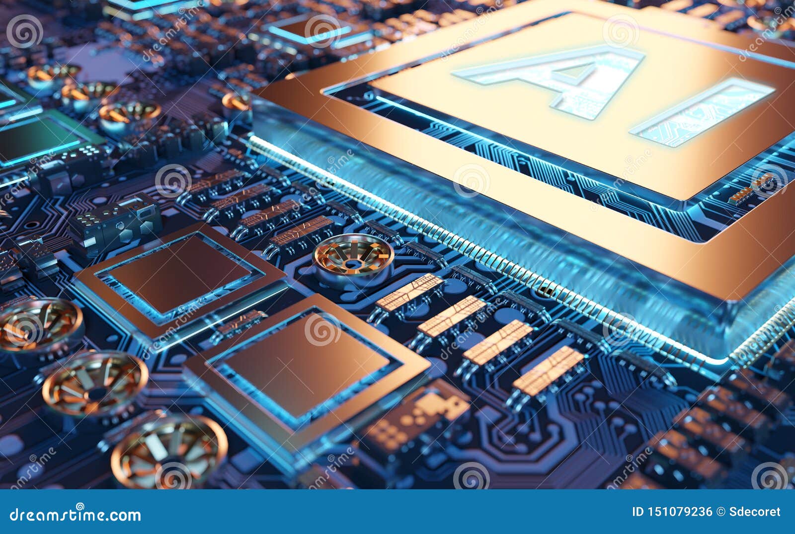Artificial Intelligence in a Modern GPU Card 3D Rendering Stock ...