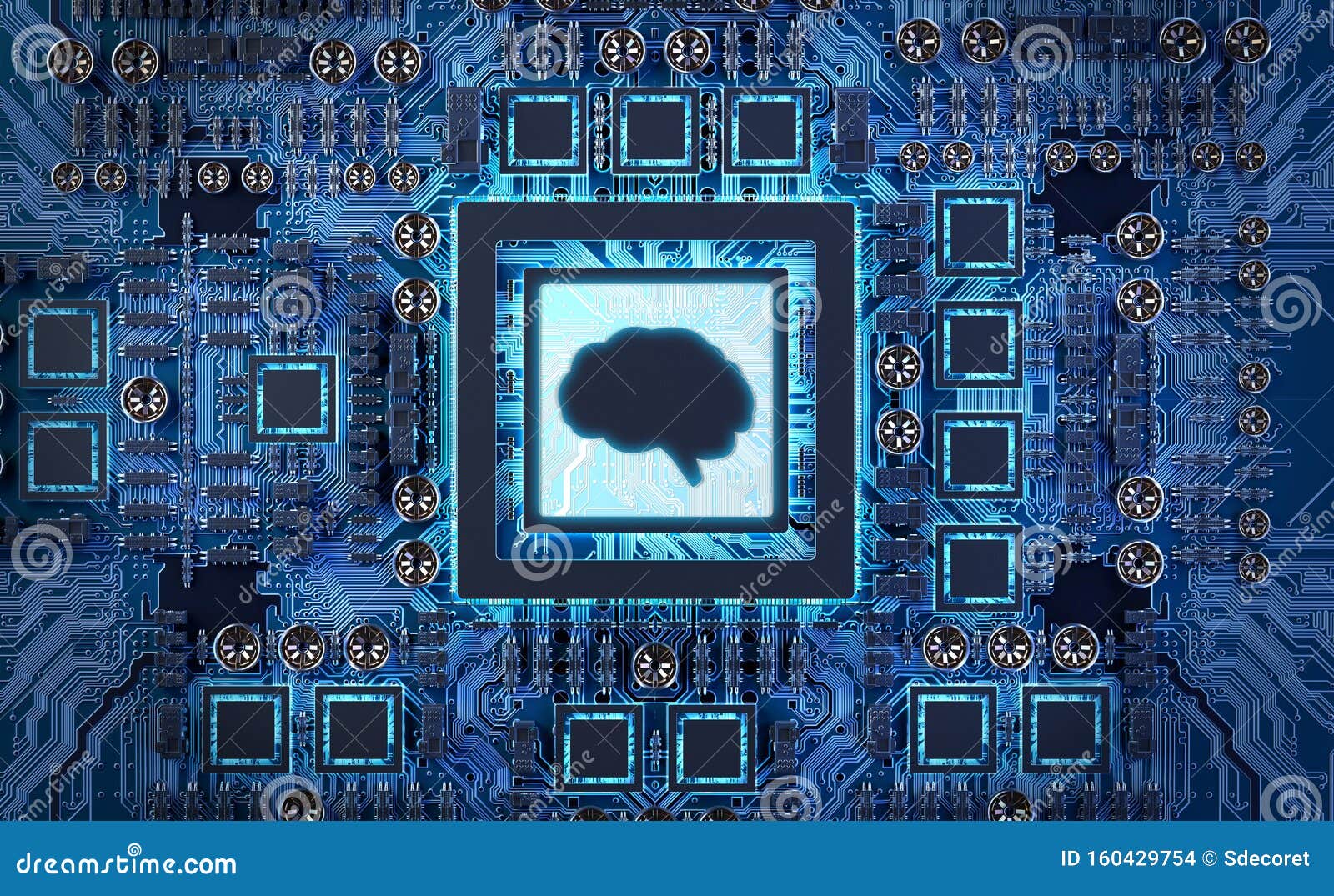 Artificial Intelligence in a Modern GPU Card 3D Rendering Stock ...