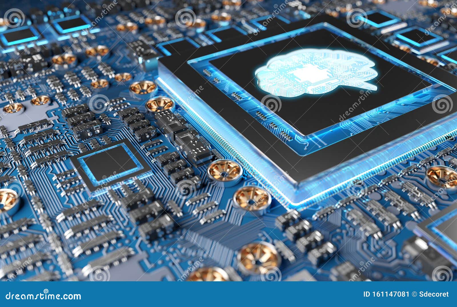 Artificial Intelligence in a Modern GPU Card 3D Rendering Stock ...