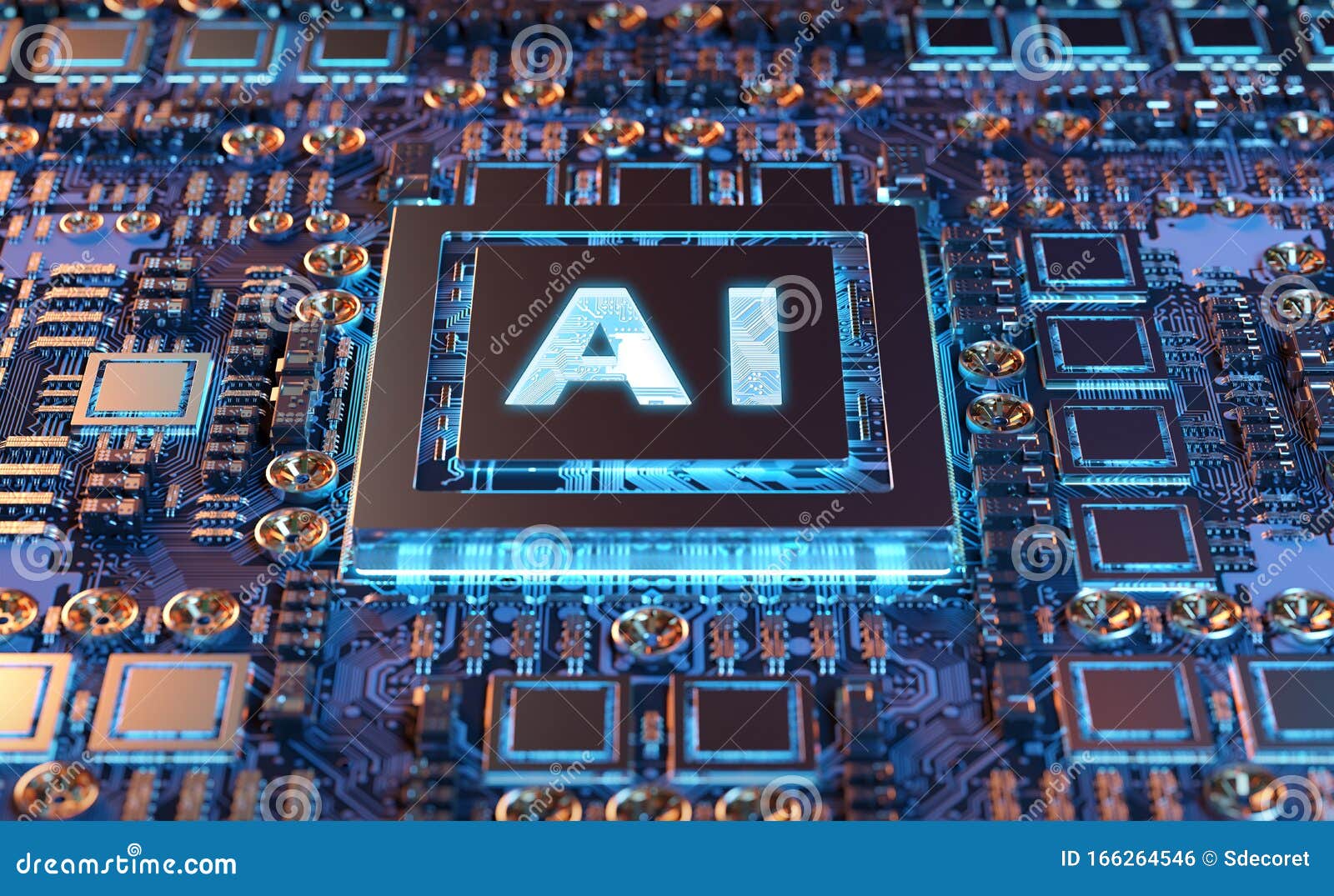 Artificial Intelligence in a Modern GPU Card 3D Rendering Stock ...