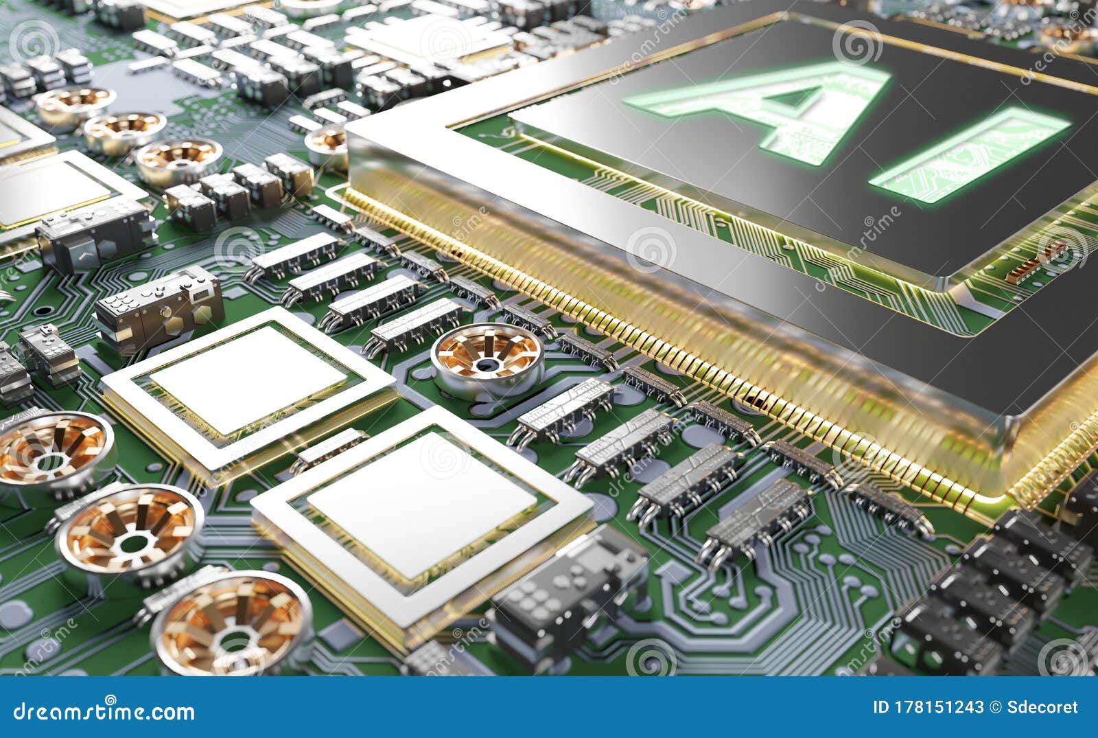 Artificial Intelligence in a Modern GPU Card 3D Rendering Stock ...