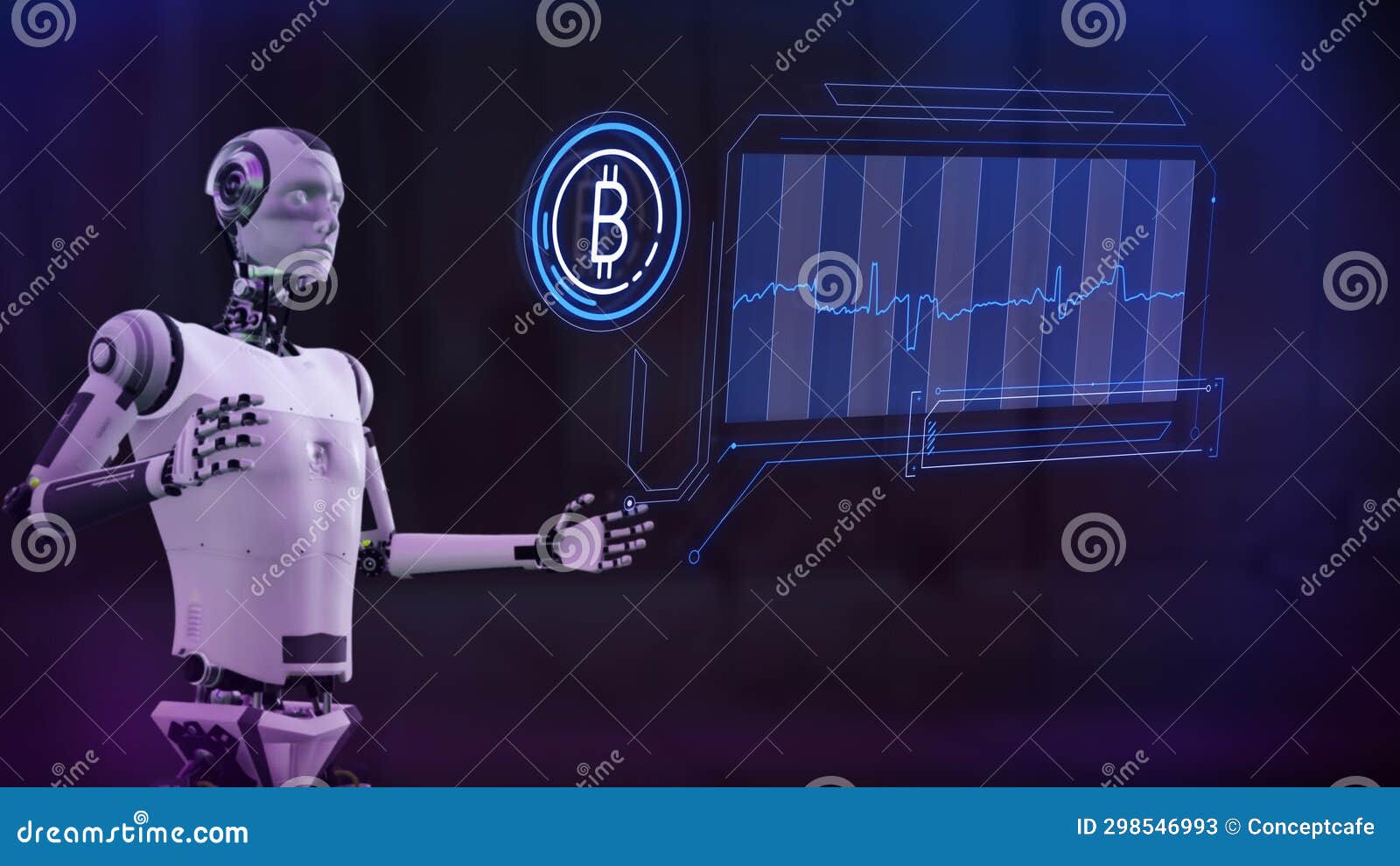 An AI Robot Monitors Bitcoin Quotes on a Virtual Panel. Stock Video ...