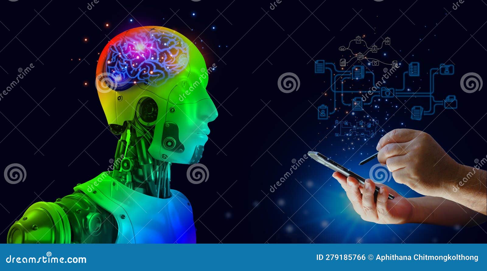 Artificial Intelligence Multicolor 3D Robotic Brain Icon Light Glow ...