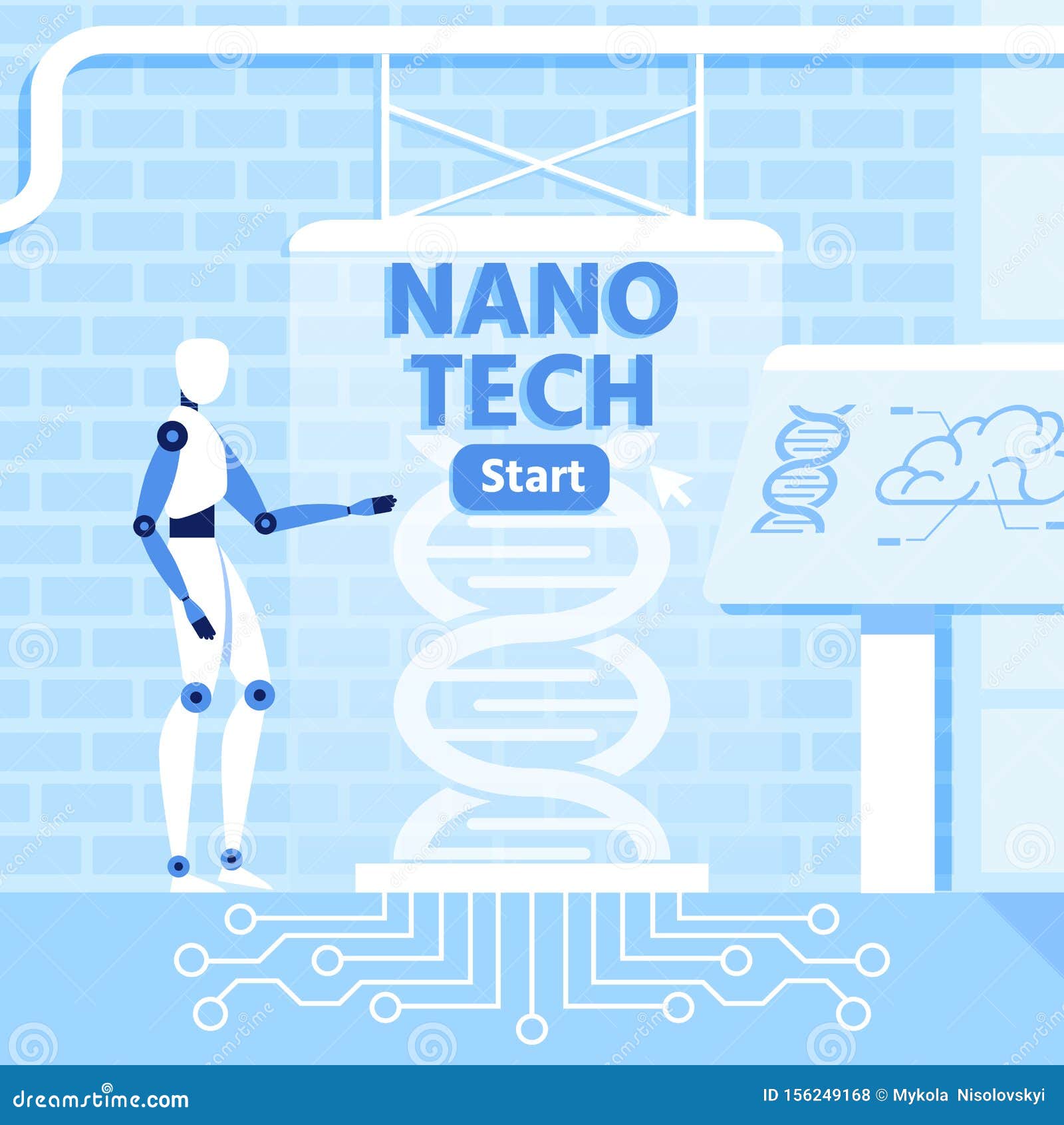 Nano Techology Development Flat Cartoon Banner Vector Illustration ...