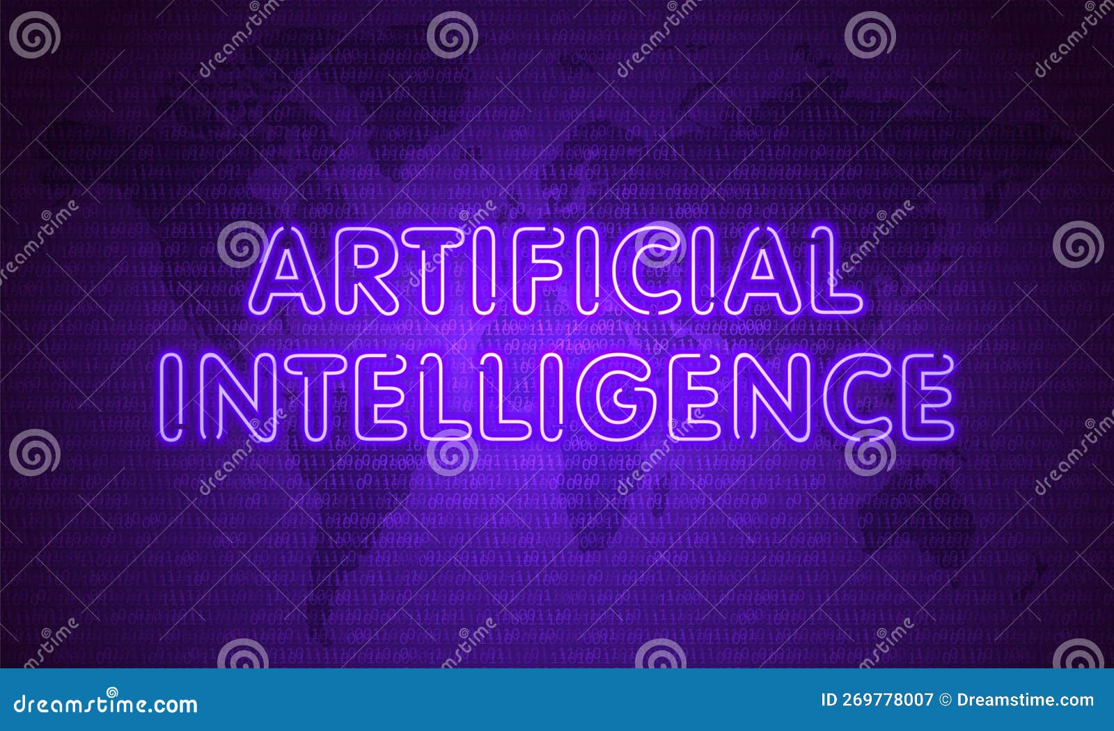 Artificial Intelligence. Neon Symbol on Purple Map Background with ...