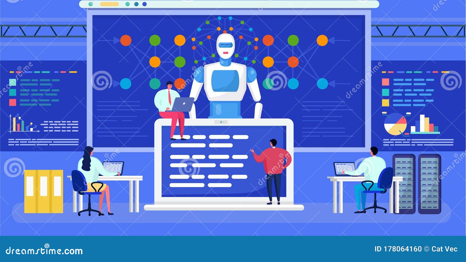Artificial Intelligence, Neural Network Vector Illustration, Cartoon ...