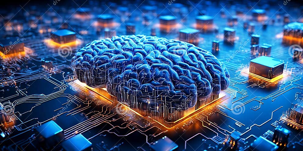 Artificial Intelligence Neurological Data Brain,Industrial Brain,GPU Stock Illustration ...