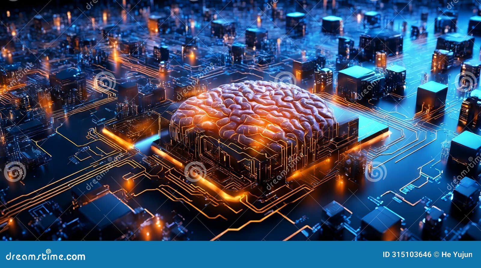 Artificial Intelligence Neurological Data Brain,Industrial Brain,Gpu Stock Photo - Image of ...