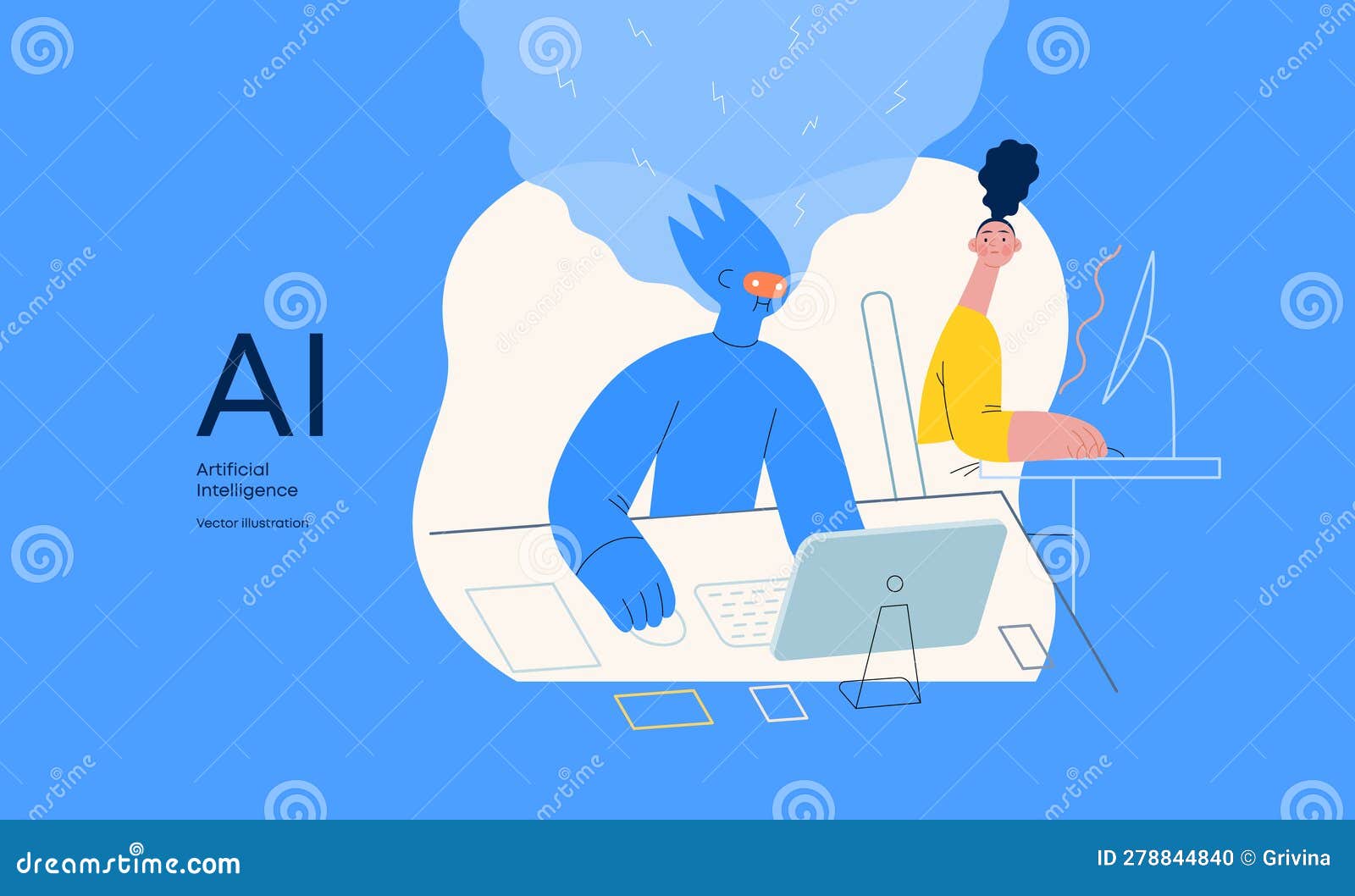 Artificial Intelligence Flat Vector Illustration - Office Work Stock ...