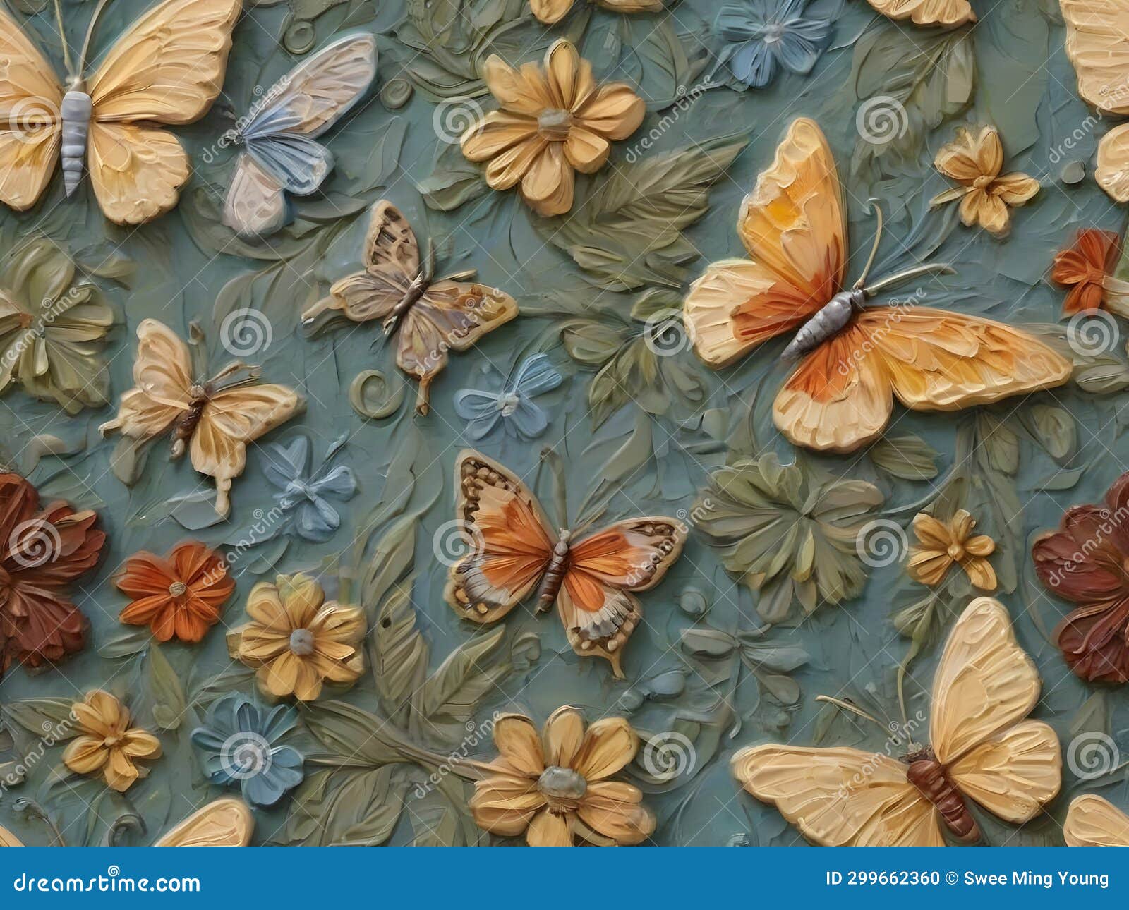 Image of Colorful Flowers and Butterflies in Medium Impasto Style. Stock Illustration ...