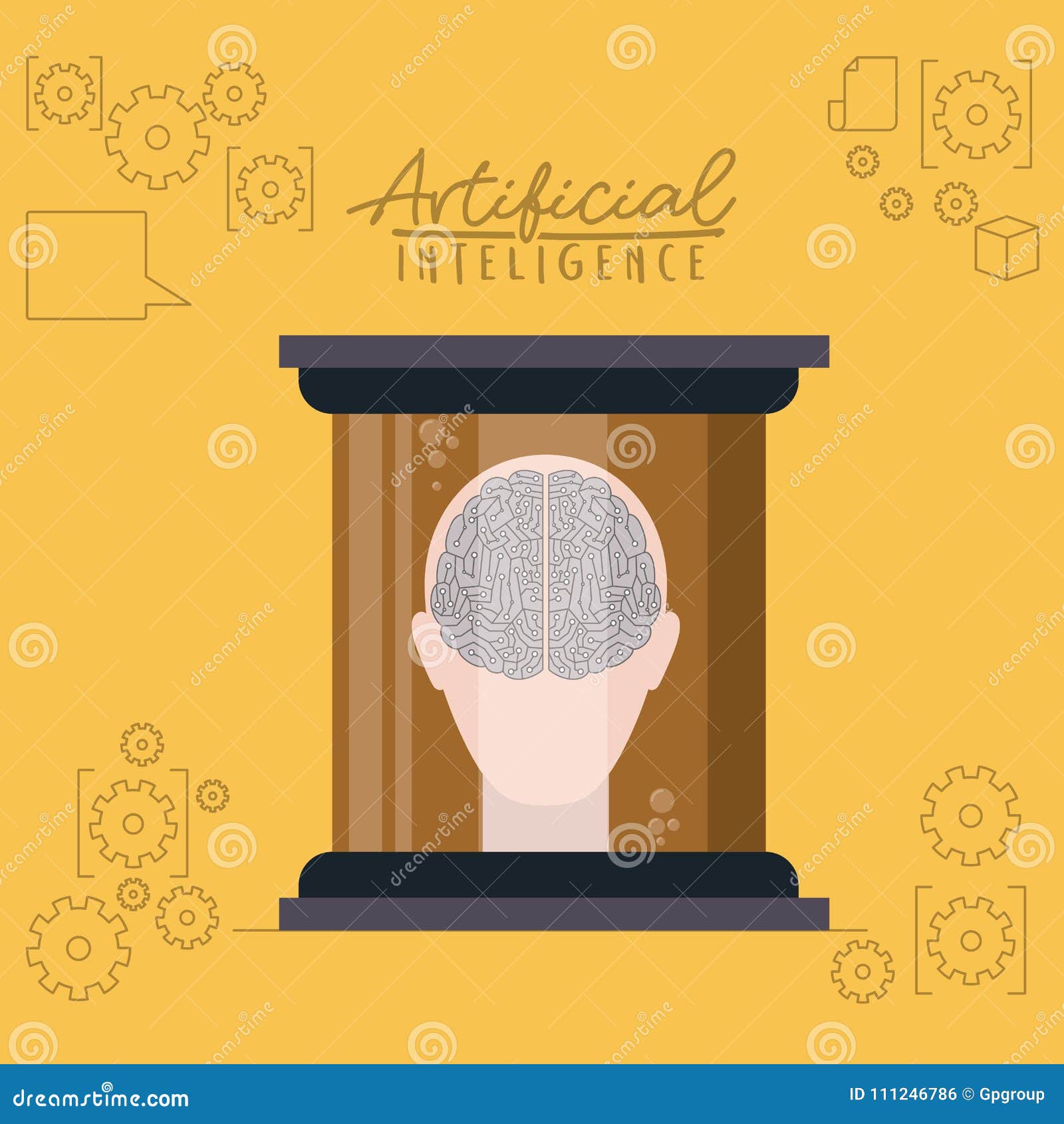 Artificial Intelligence Poster with Human Head Silhouette with Brain in ...