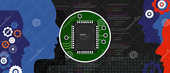 Artificial Intelligence Programming Code. Human Head Outline with Circuit Board Chip Processor ...
