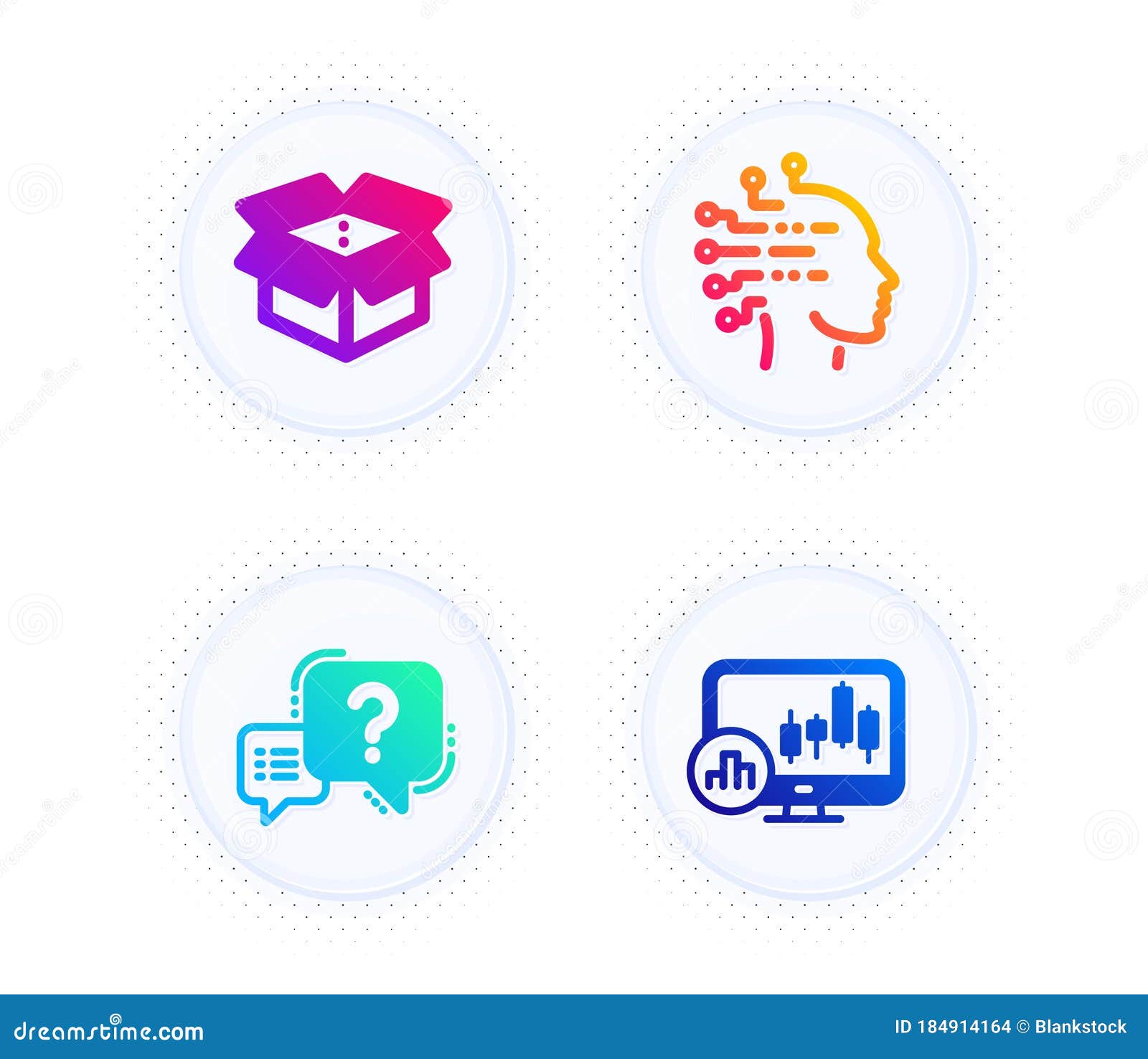 Artificial Intelligence, Question Mark and Open Box Icons Set ...