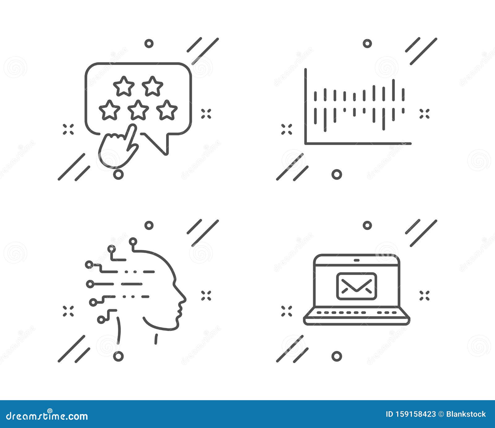 Artificial Intelligence, Ranking Star and Column Diagram Icons Set. E ...