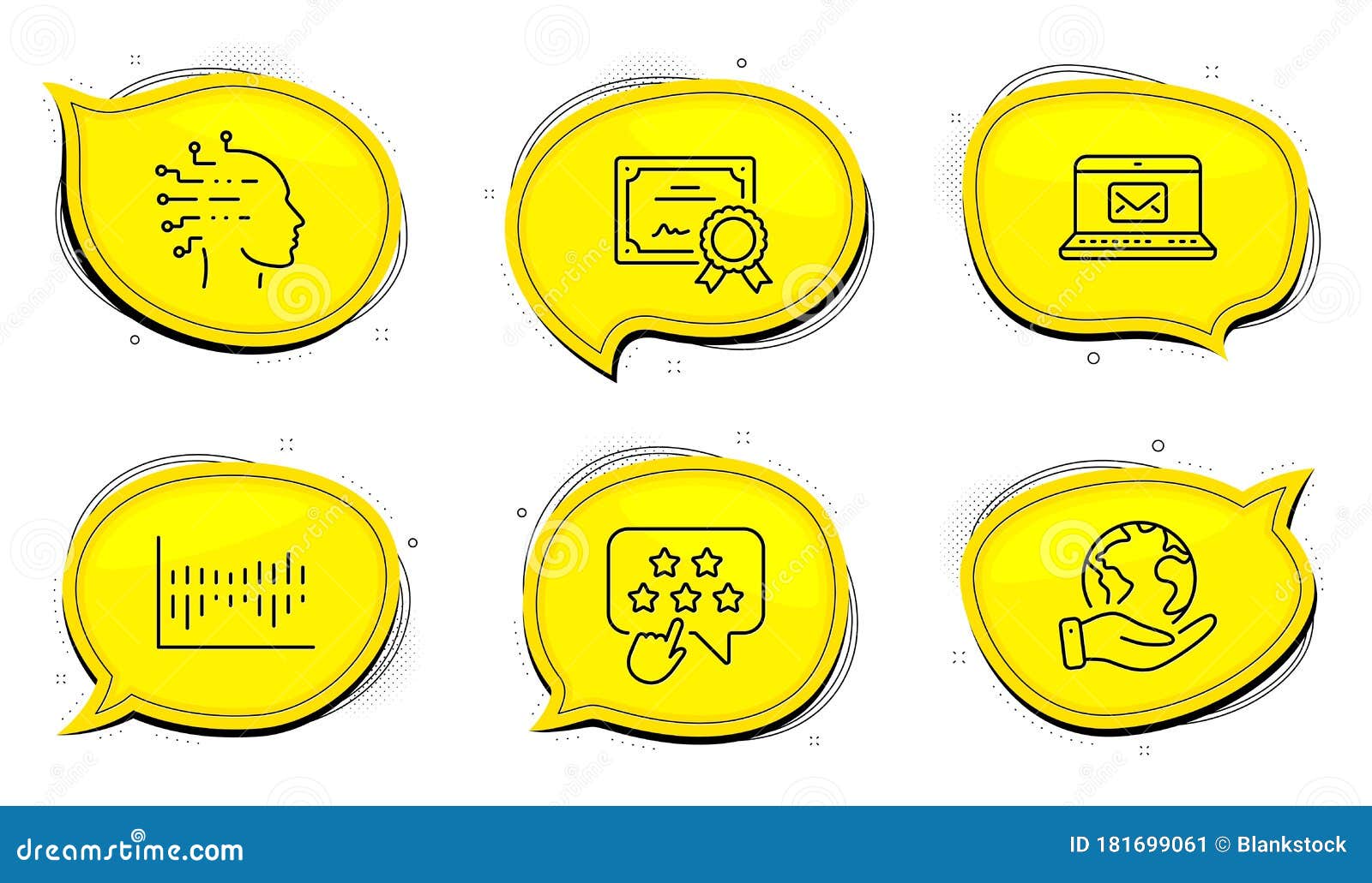 Artificial Intelligence, Ranking Star and Column Diagram Icons Set. E ...