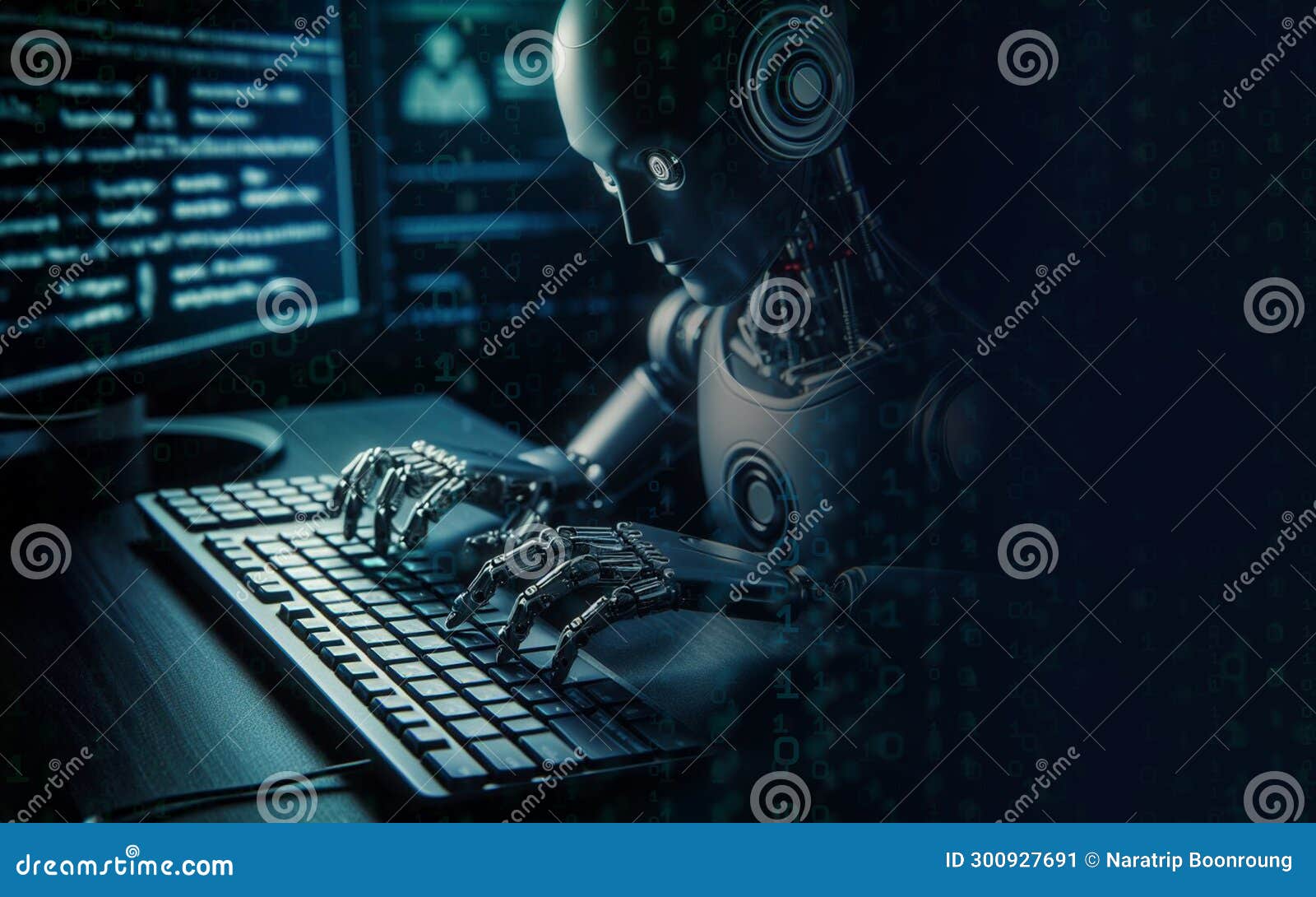 Artificial Intelligence Robot Ai Hacking Ai Database Error Hacker Binary Code Background