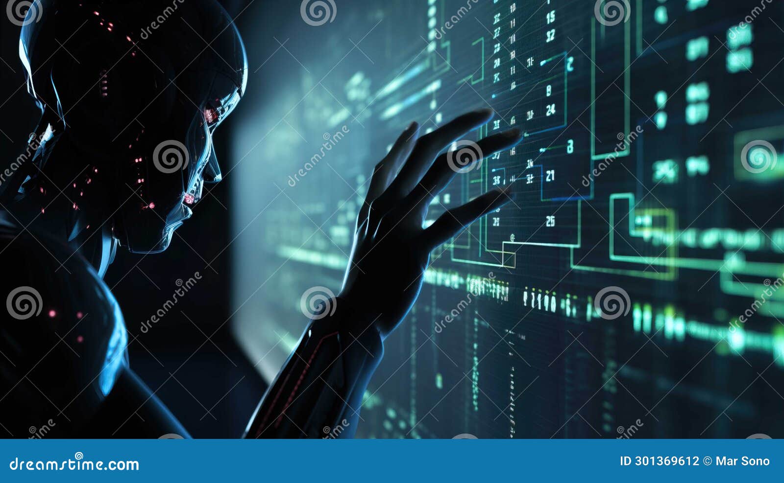 Artificial Intelligence Robot and Binary ,Hologram of the Artificial Intelligence Robot Showing ...