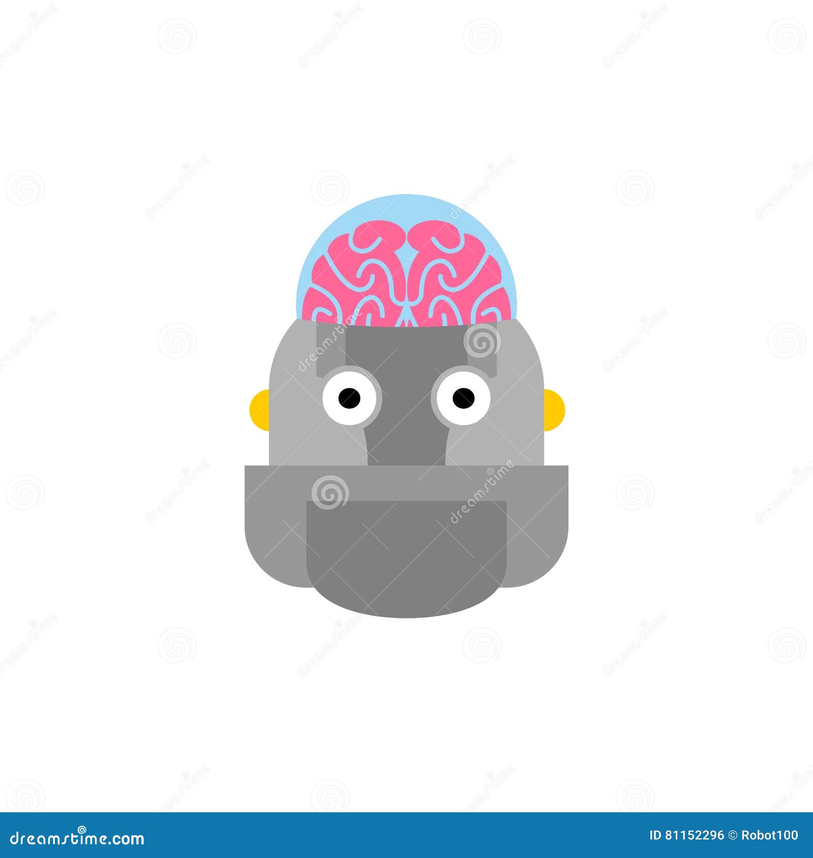 Robot With Brain And Robotic Arms Black And White Vector Illustration ...