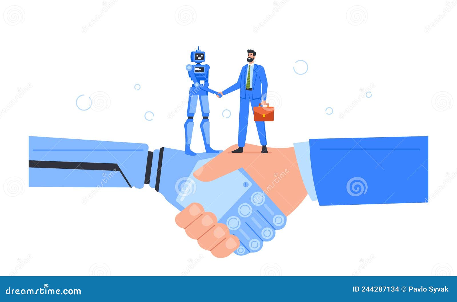 Artificial Intelligence Robot and Business Man Character Shaking Hands ...