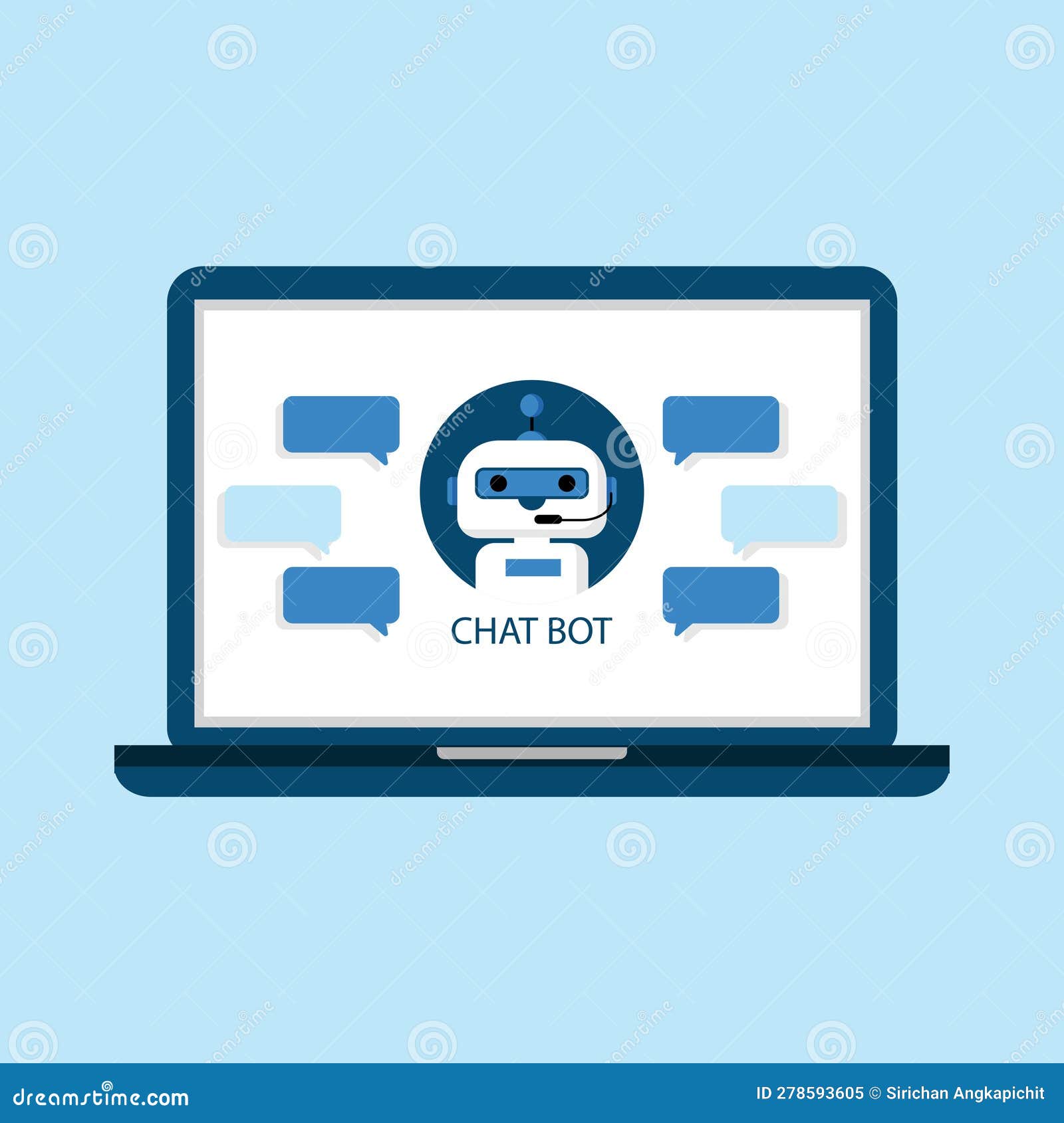 Artificial Intelligence Robot Chat on Laptop Screen Stock Illustration ...