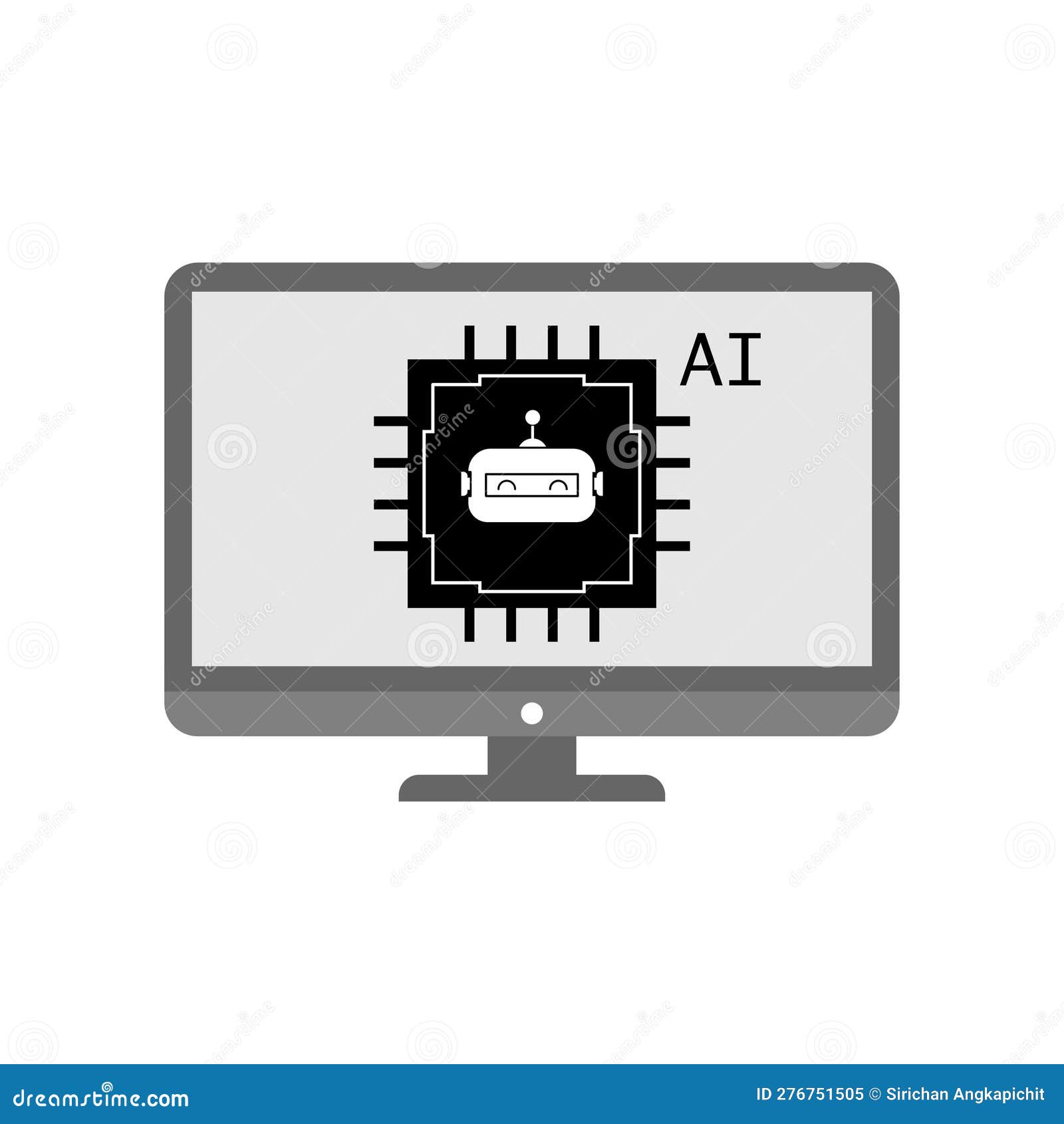 Artificial Intelligence Robot and Chip Icon on Computer Screen Stock ...