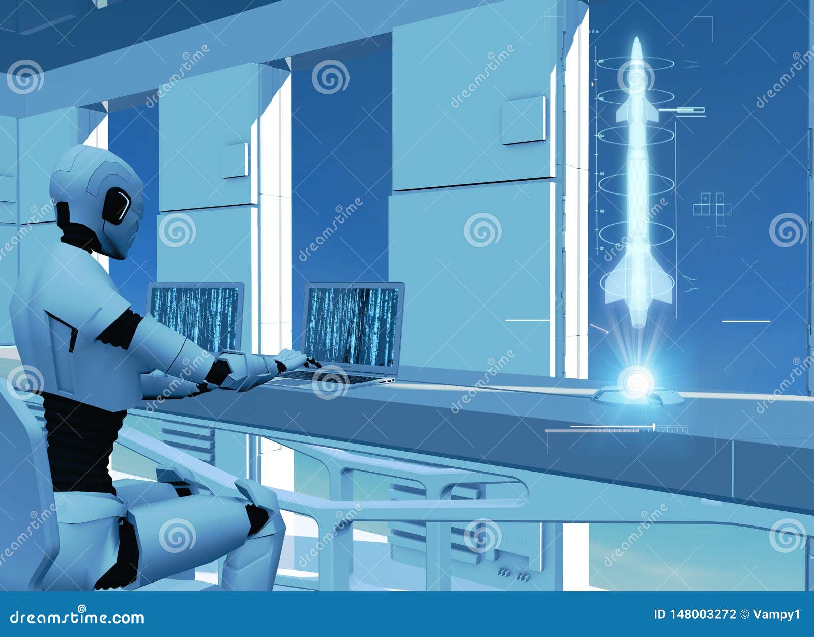 Artificial Intelligence, Robot. Cyborg on the Computer. Sci-fi. Science ...