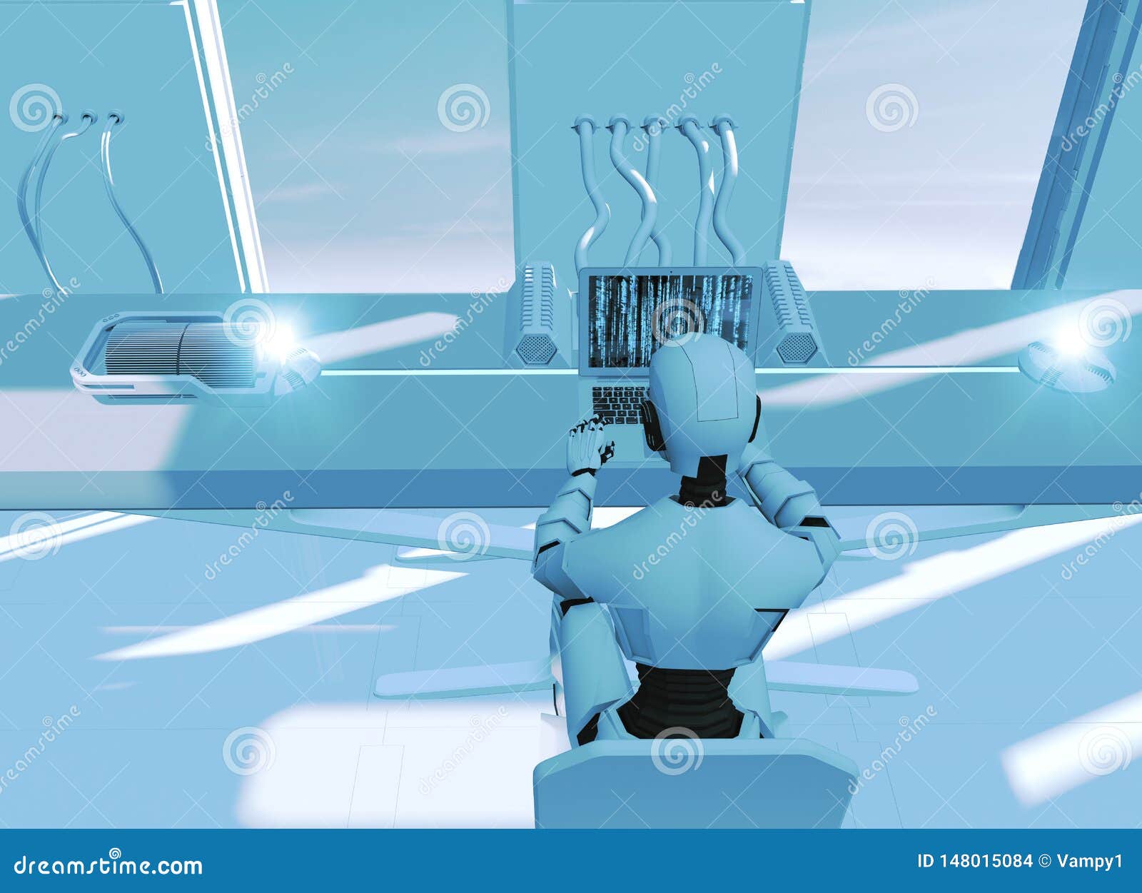 Artificial Intelligence, Robot. Cyborg on the Computer. Science Fiction ...