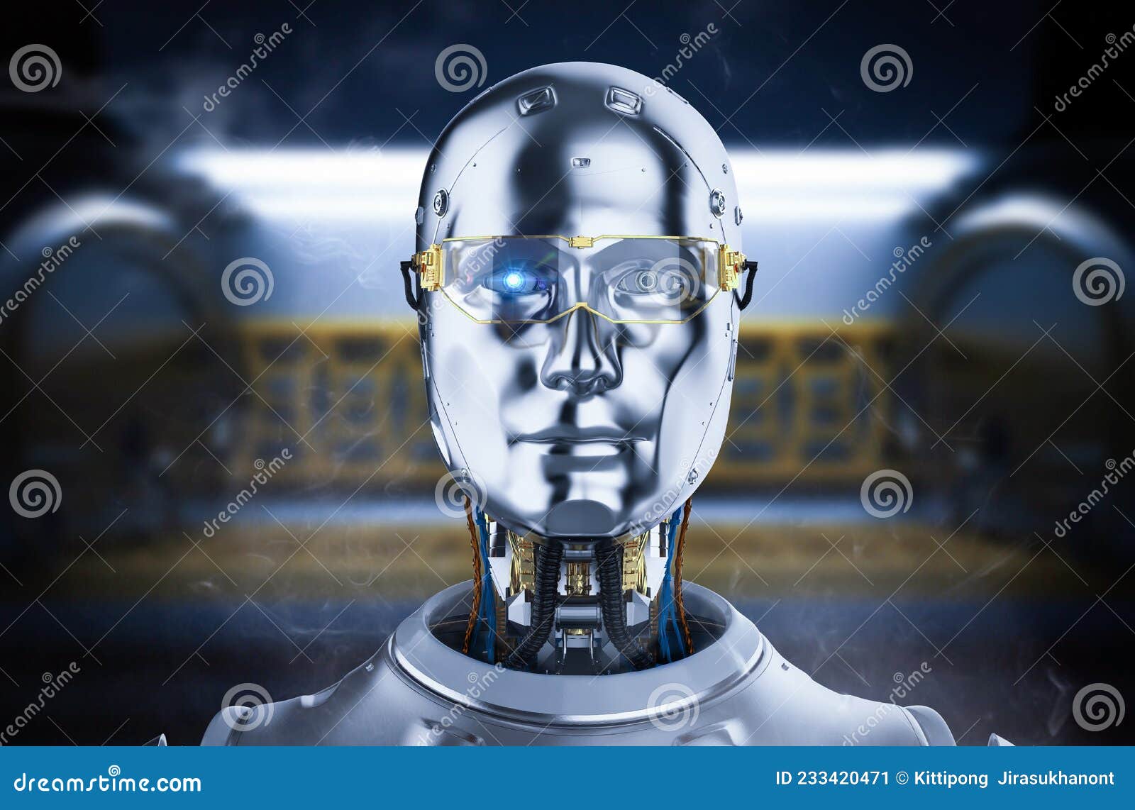Artificial Intelligence Robot or Cyborg in Factory Stock Illustration ...