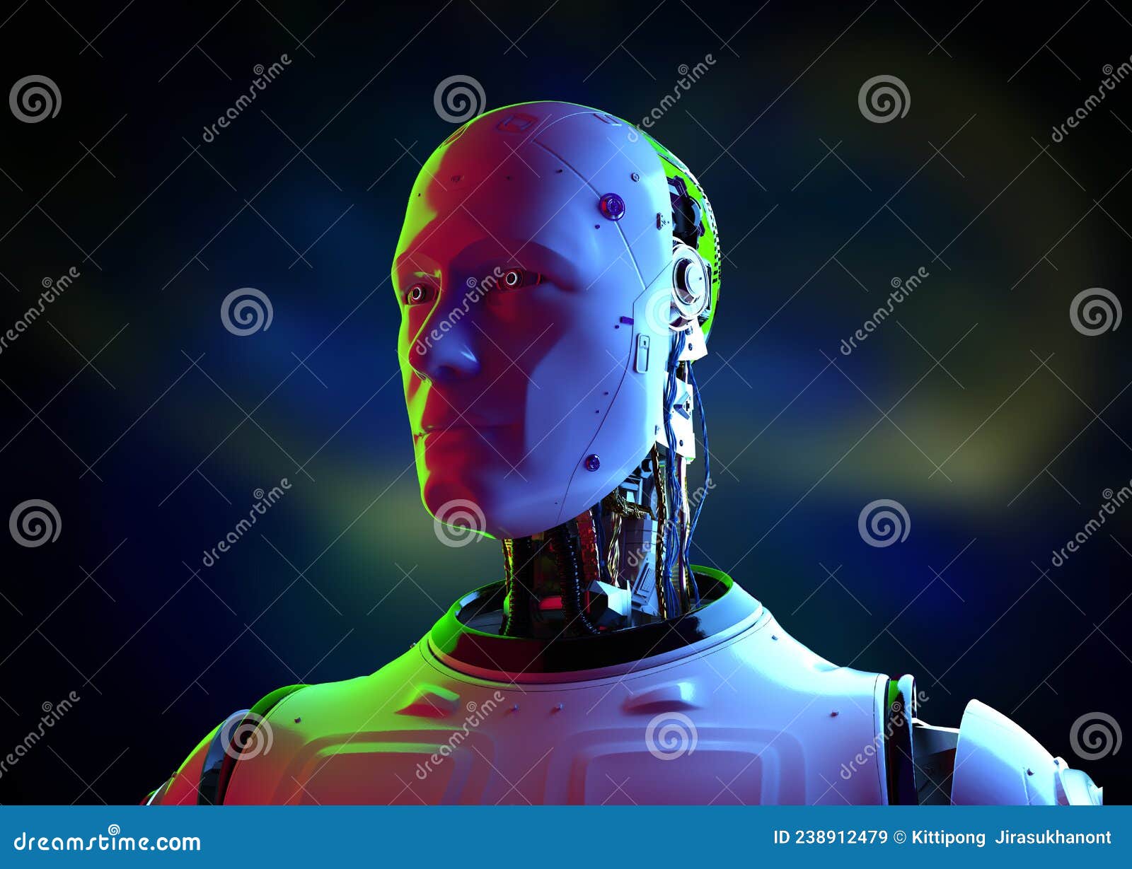 Artificial Intelligence Robot or Cyborg Portrait Stock Illustration ...