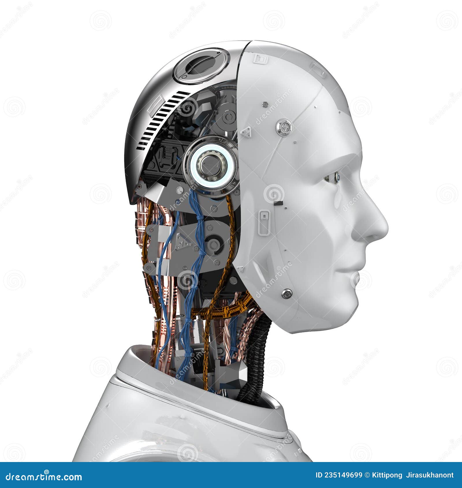 Artificial Intelligence Robot or Cyborg Portrait Stock Illustration ...