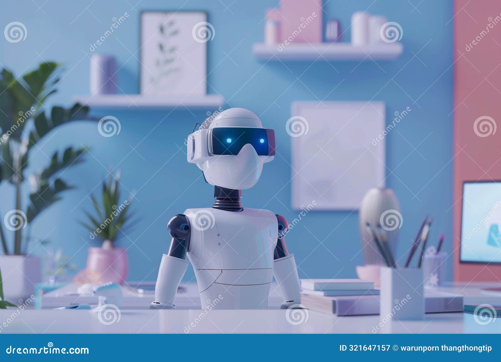 Artificial Intelligence Robot Doing Office Work Modern Futuristic ...