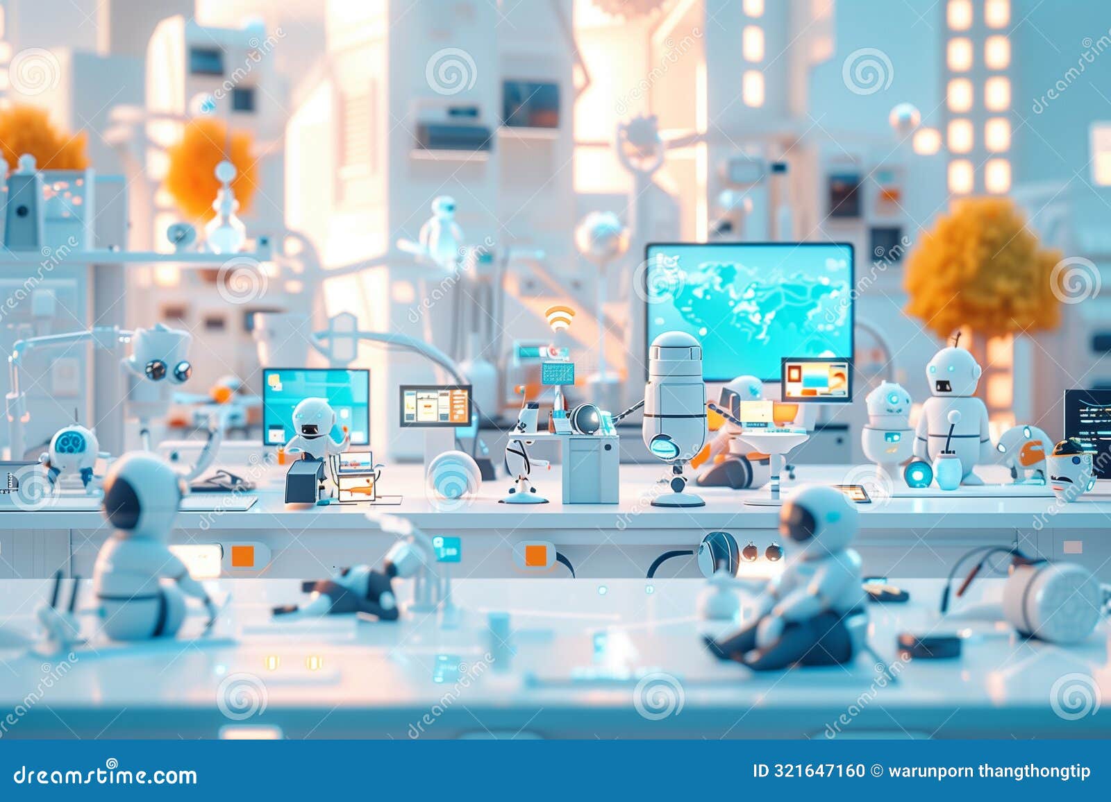 Artificial Intelligence Robot Doing Office Work Modern Futuristic ...