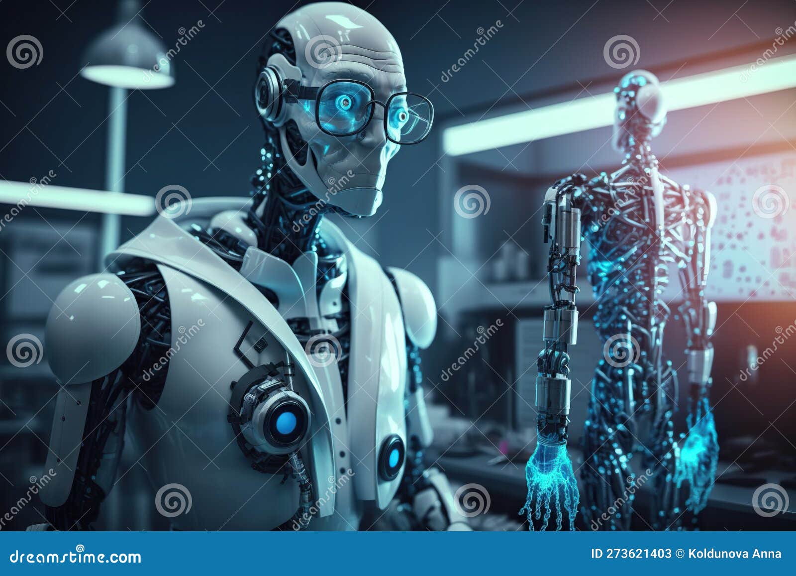 Artificial Intelligence Robot Dressed As Scientists Make An Experiment ... Artificial Intelligence Robot Dressed As Scientists Make An Experiment ...