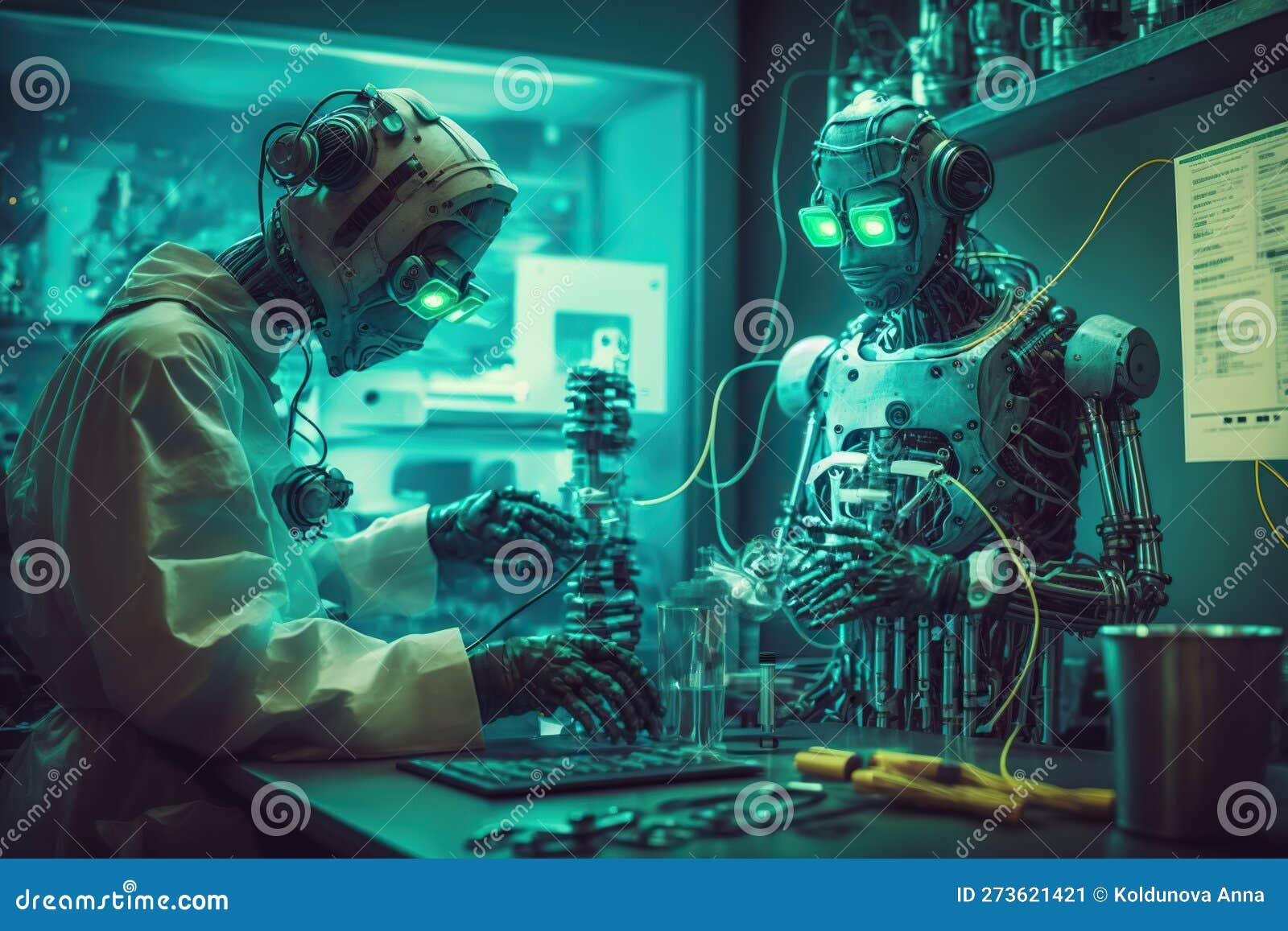 Artificial Intelligence Robot Dressed As Scientists Make an Experiment ... Artificial Intelligence Robot Dressed As Scientists Make an Experiment ...