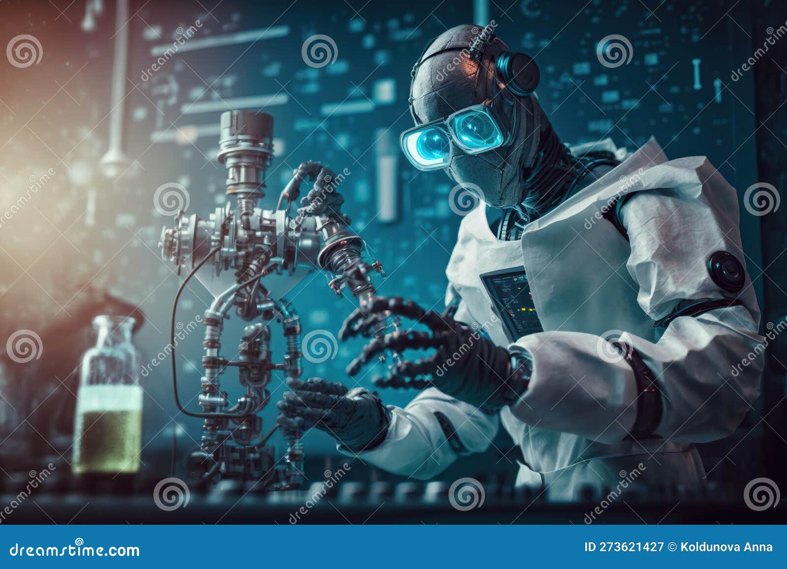 Artificial Intelligence Robot Dressed As Scientists Make An Experiment ... Artificial Intelligence Robot Dressed As Scientists Make An Experiment ...