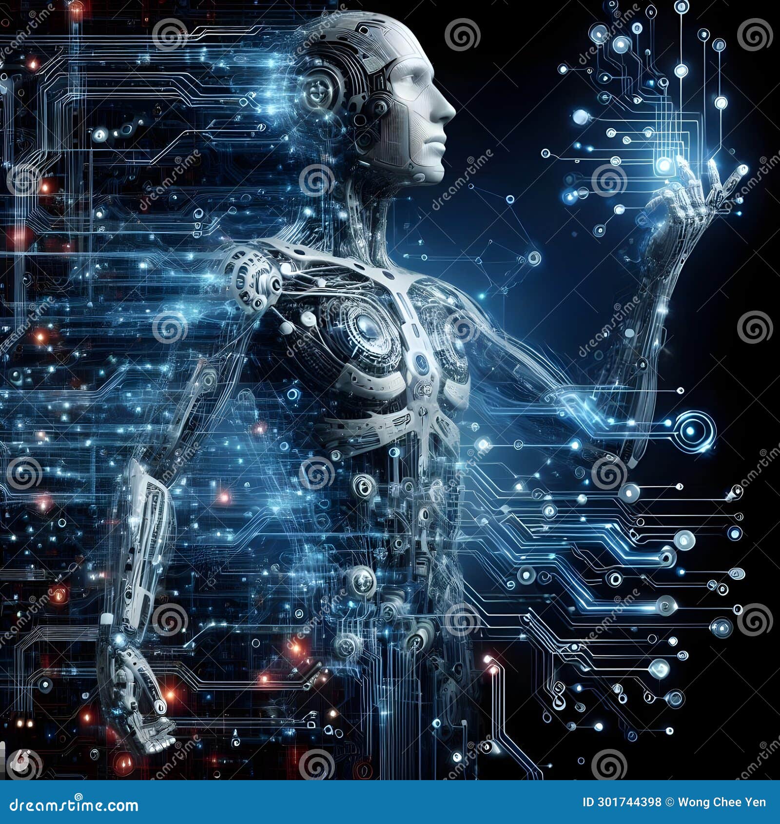 Artificial Intelligence Robot Electronics Connections Dark Background ...