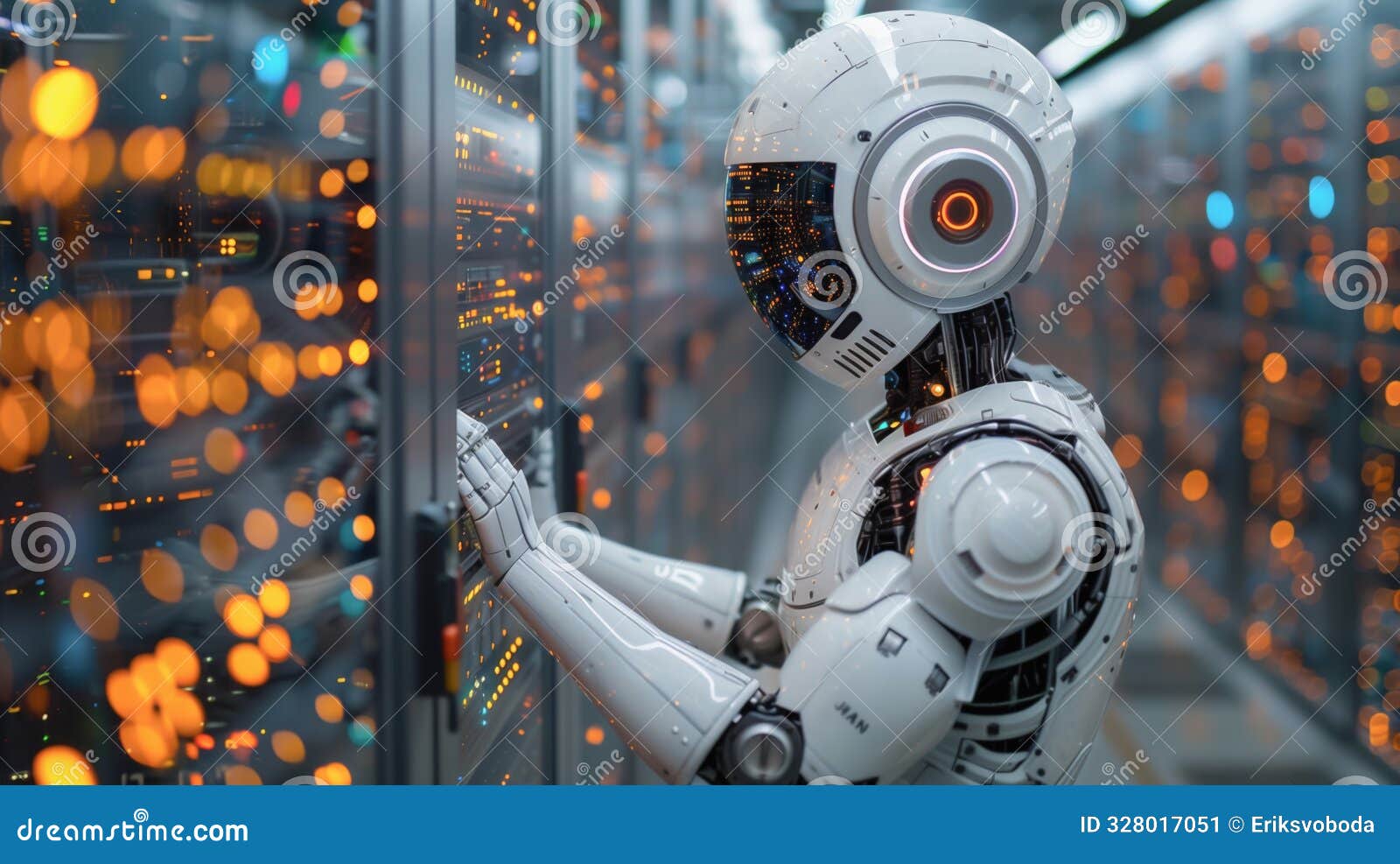 An Artificial Intelligence Robot is Engaging with Data Inputs Inside a ...