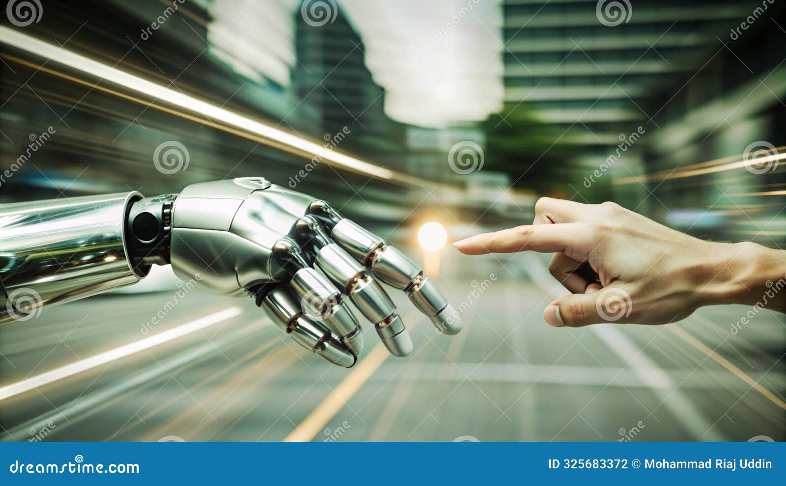 Artificial Intelligence Robot Finger Touching To Human Finger Stock ...