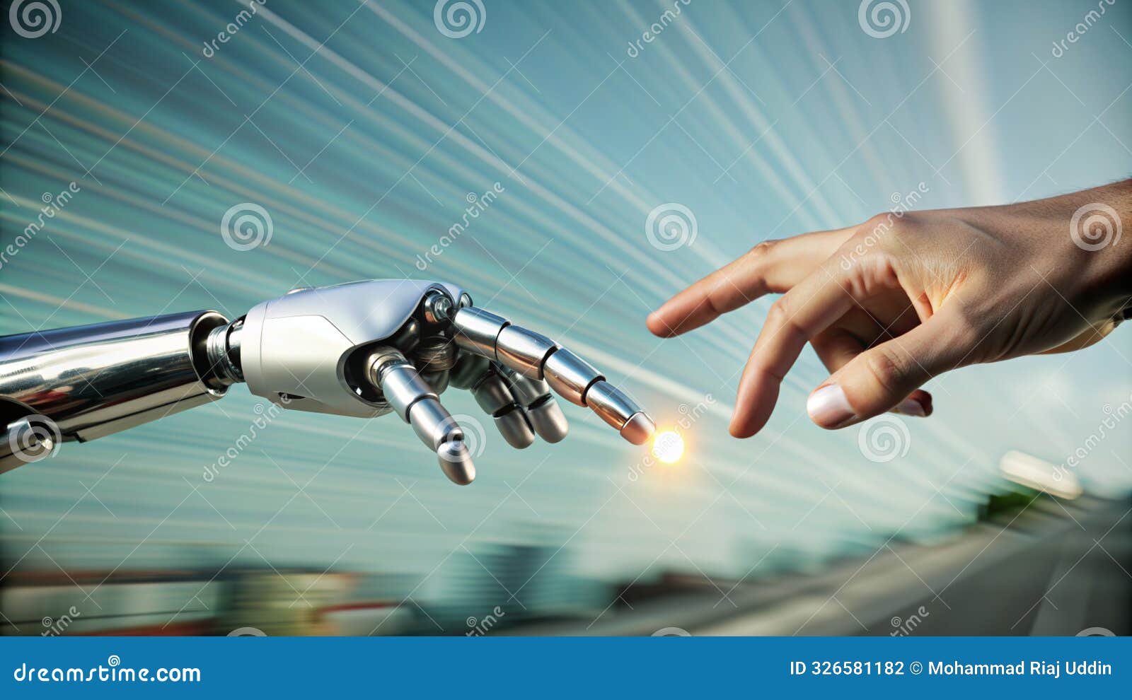 Artificial Intelligence Robot Finger Touching To Human Finger Stock ...