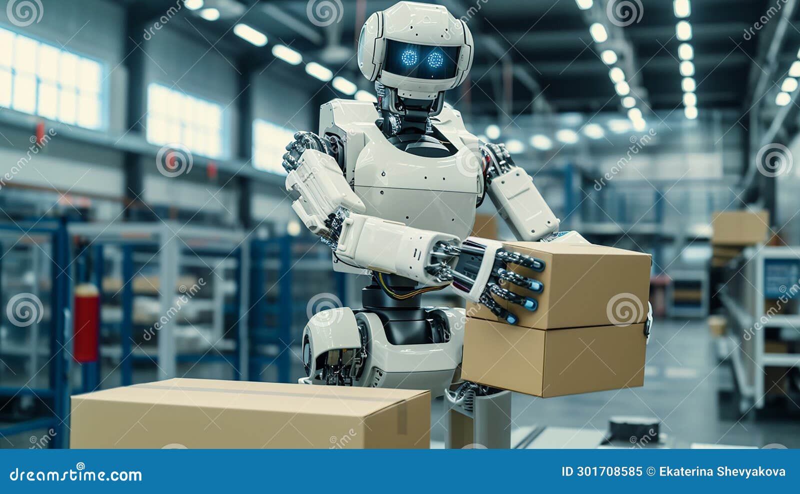 Artificial Intelligence Robot of the Future Works in a Warehouse Stock ...