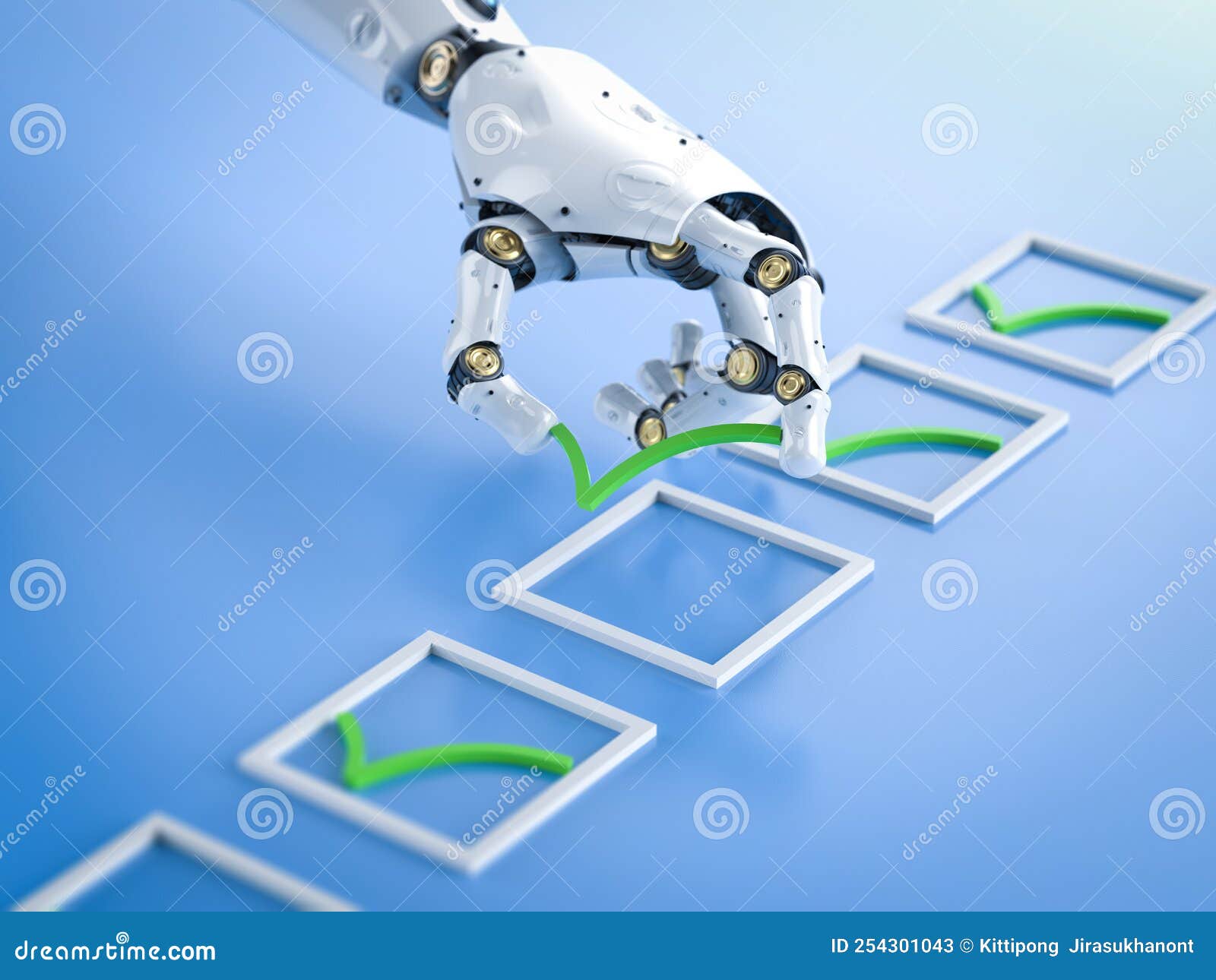 Artificial Intelligence Robot Hand with Green Check Mark Stock ...