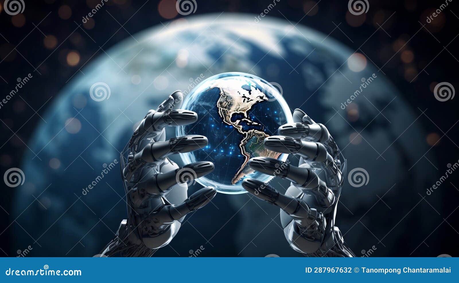 Artificial Intelligence Robot Hands Holding Glowing Earth Globe With ...
