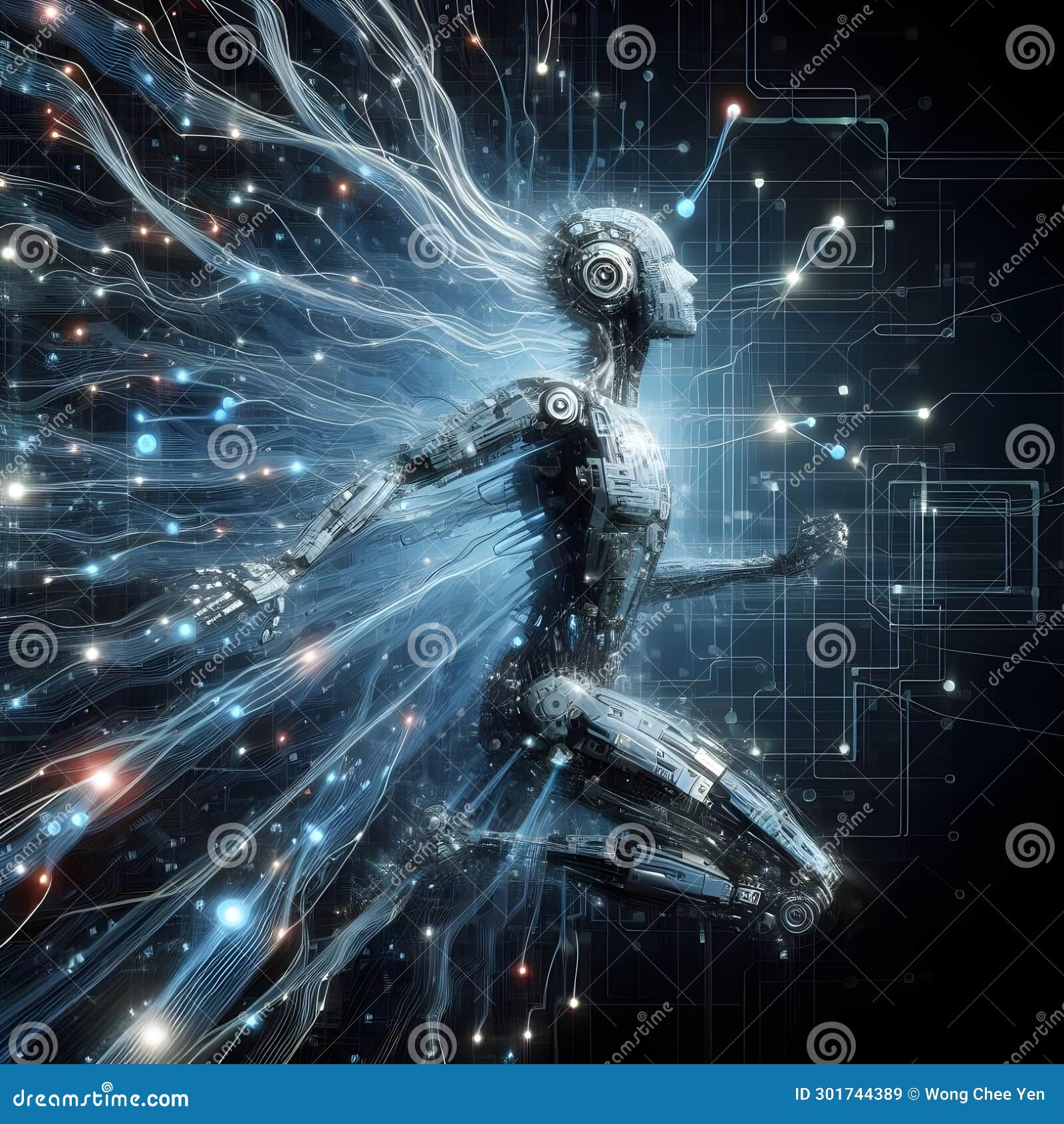 Artificial Intelligence Robot Head Connections Dark Background Stock ...