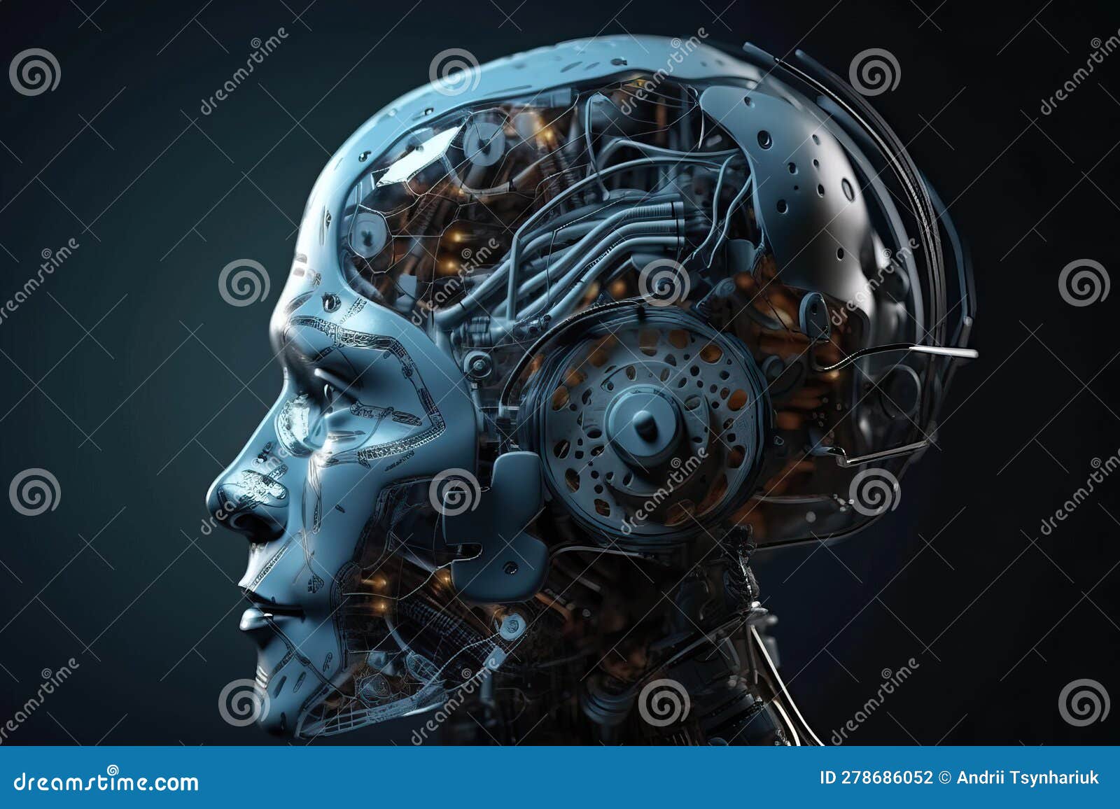 Artificial Intelligence Robot Head with Internal Mechanism Close-up ... Artificial Intelligence Robot Head with Internal Mechanism Close-up ...