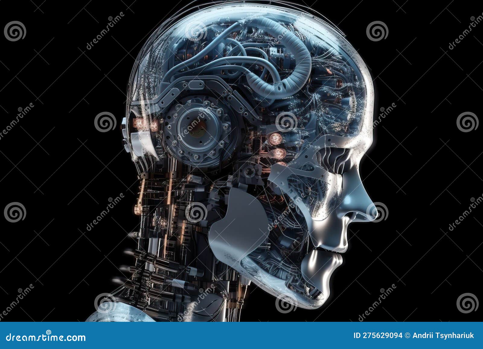 Artificial Intelligence Robot Head with Internal Mechanism Close-up ...